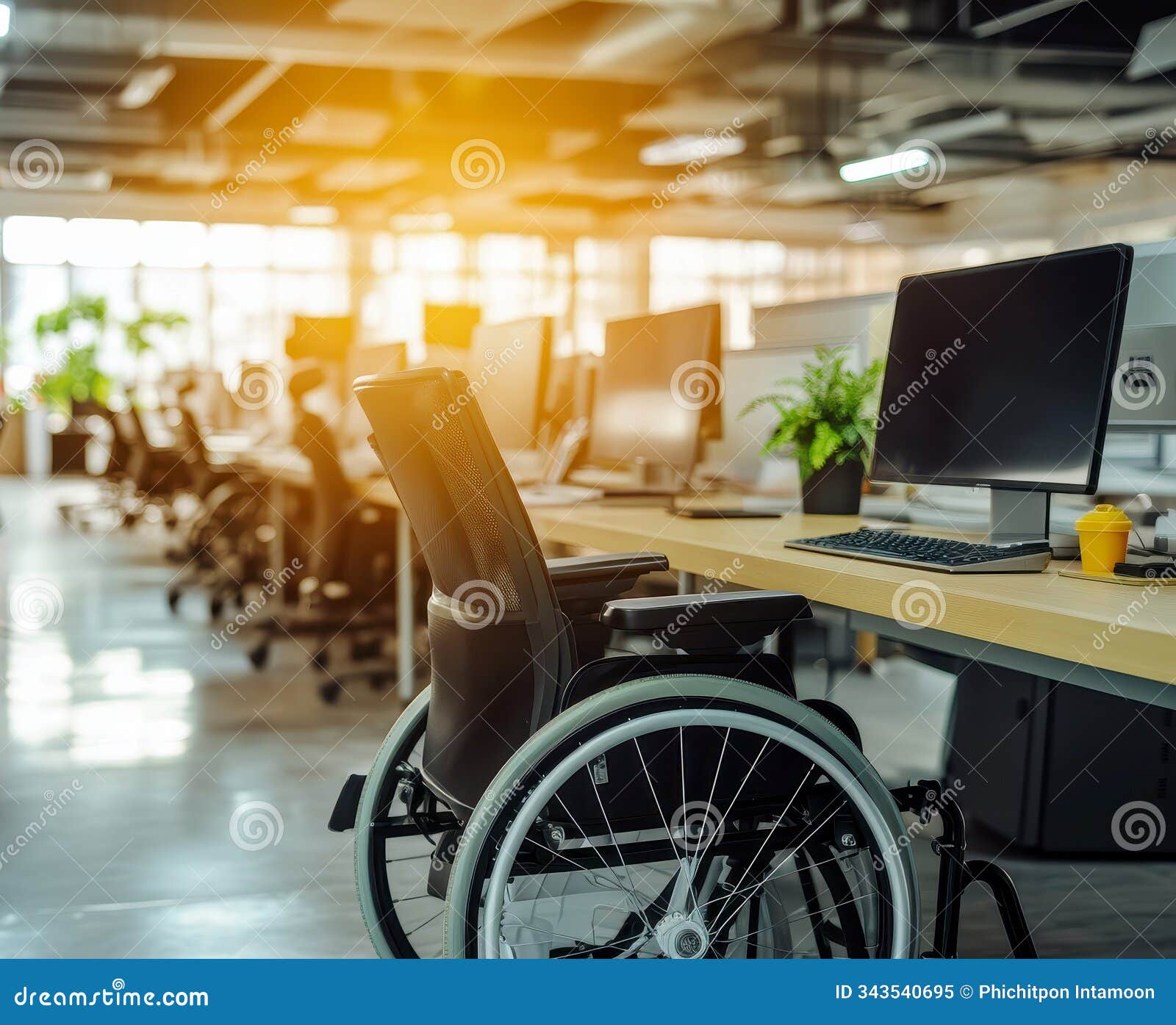 A Wheelchair with a Computer on Desk in Modern Office . Stock Image ...
