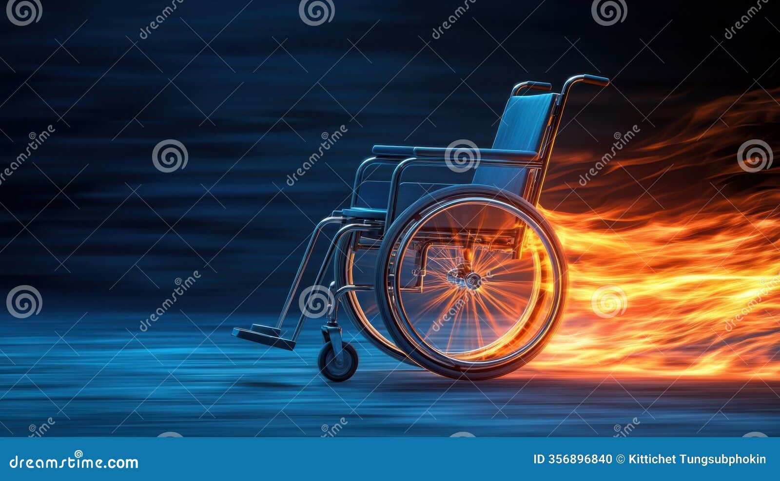 Wheelchair on Fire with Flames and Smoke in an Open Area during ...