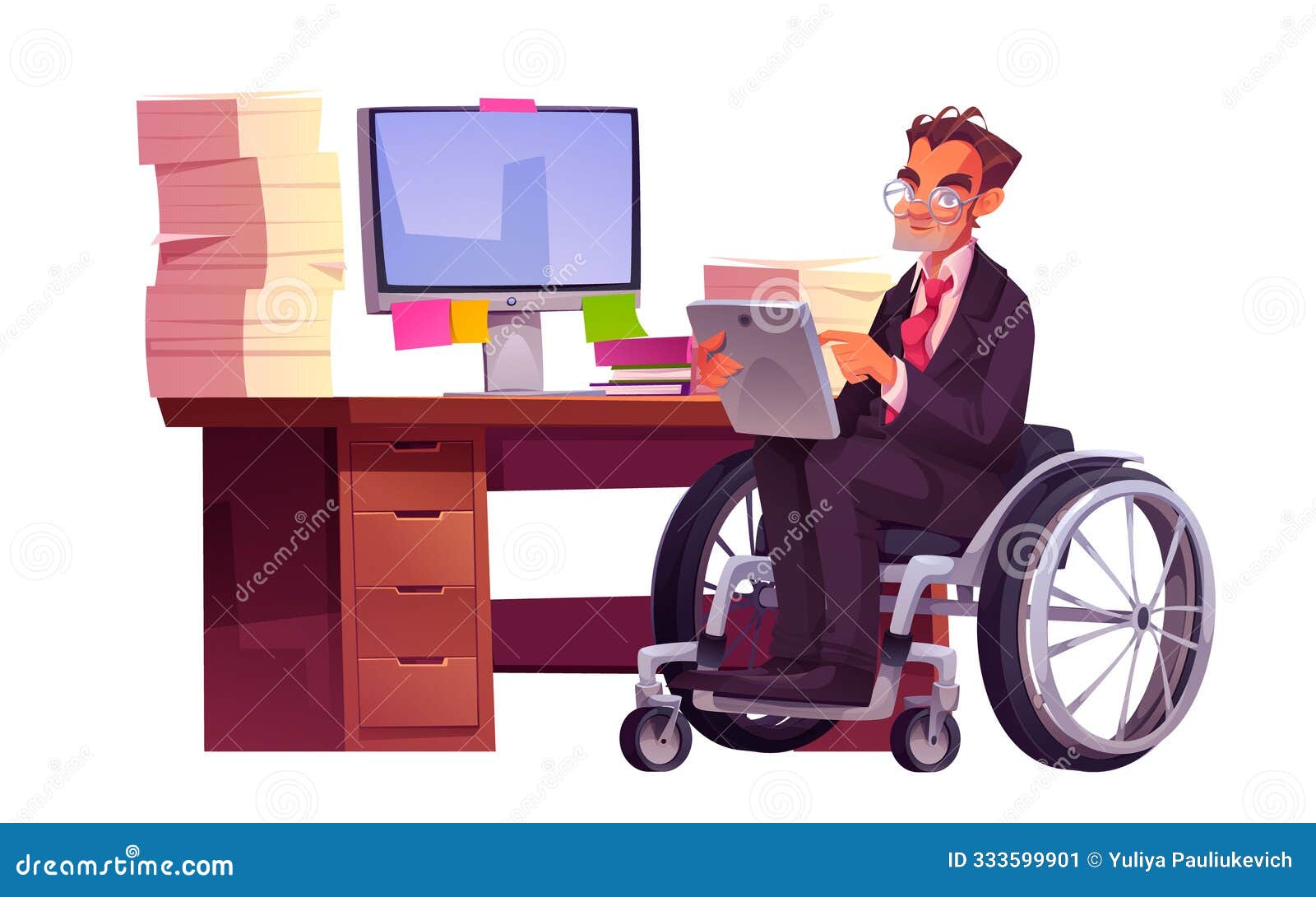 Wheelchair Person in Work Table. Inclusive Office Stock Illustration ...