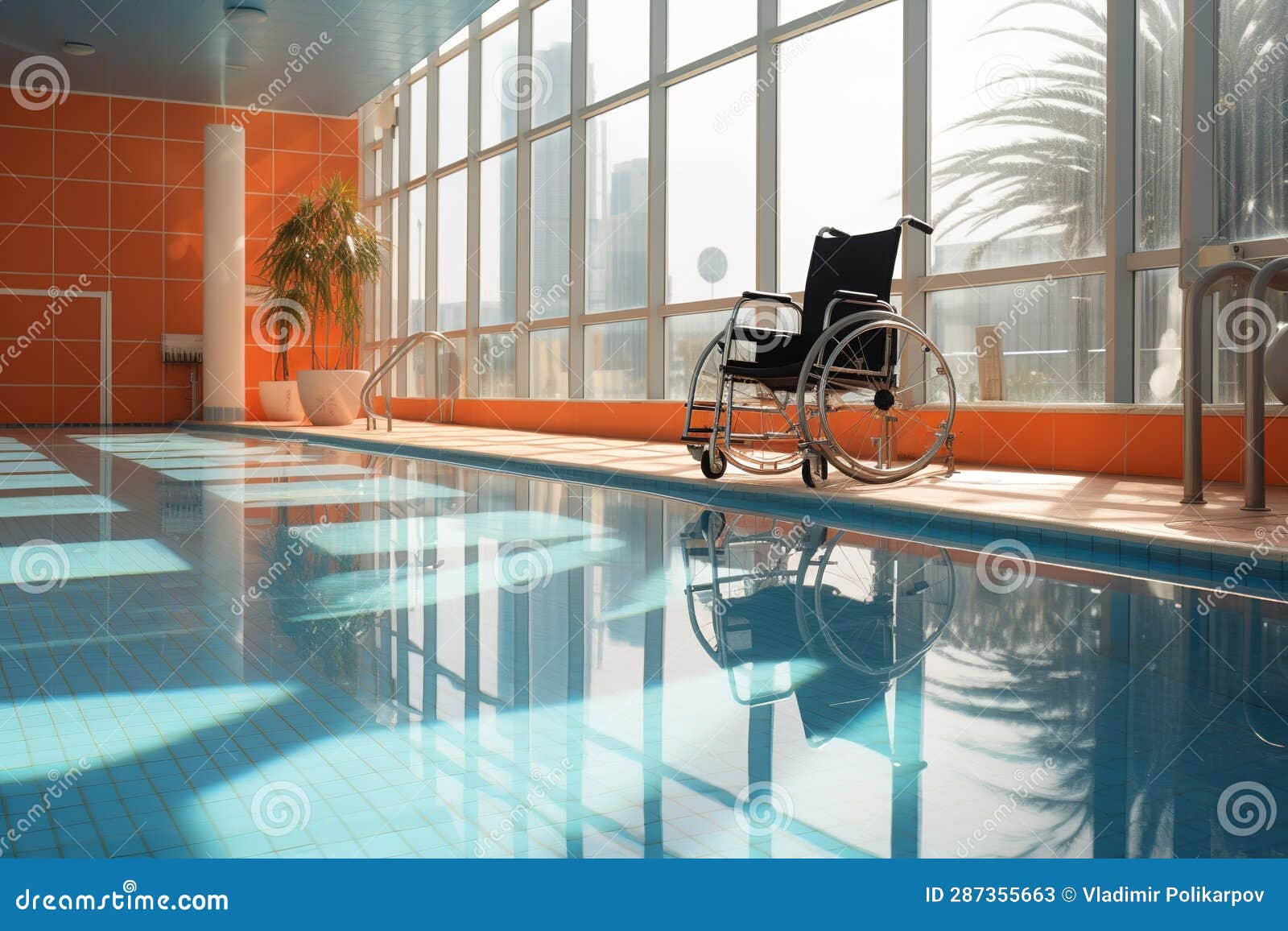Wheelchair in Pool. Rehabilitation of Injuries Stock Illustration ...