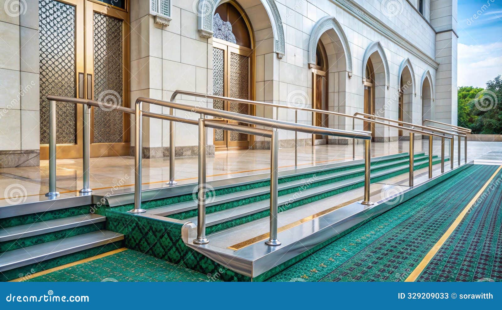Wheelchair Ramp with Stainless Steel Handrail at the Main Entrance of a ... Wheelchair Ramp with Stainless Steel Handrail at the Main Entrance of a ...