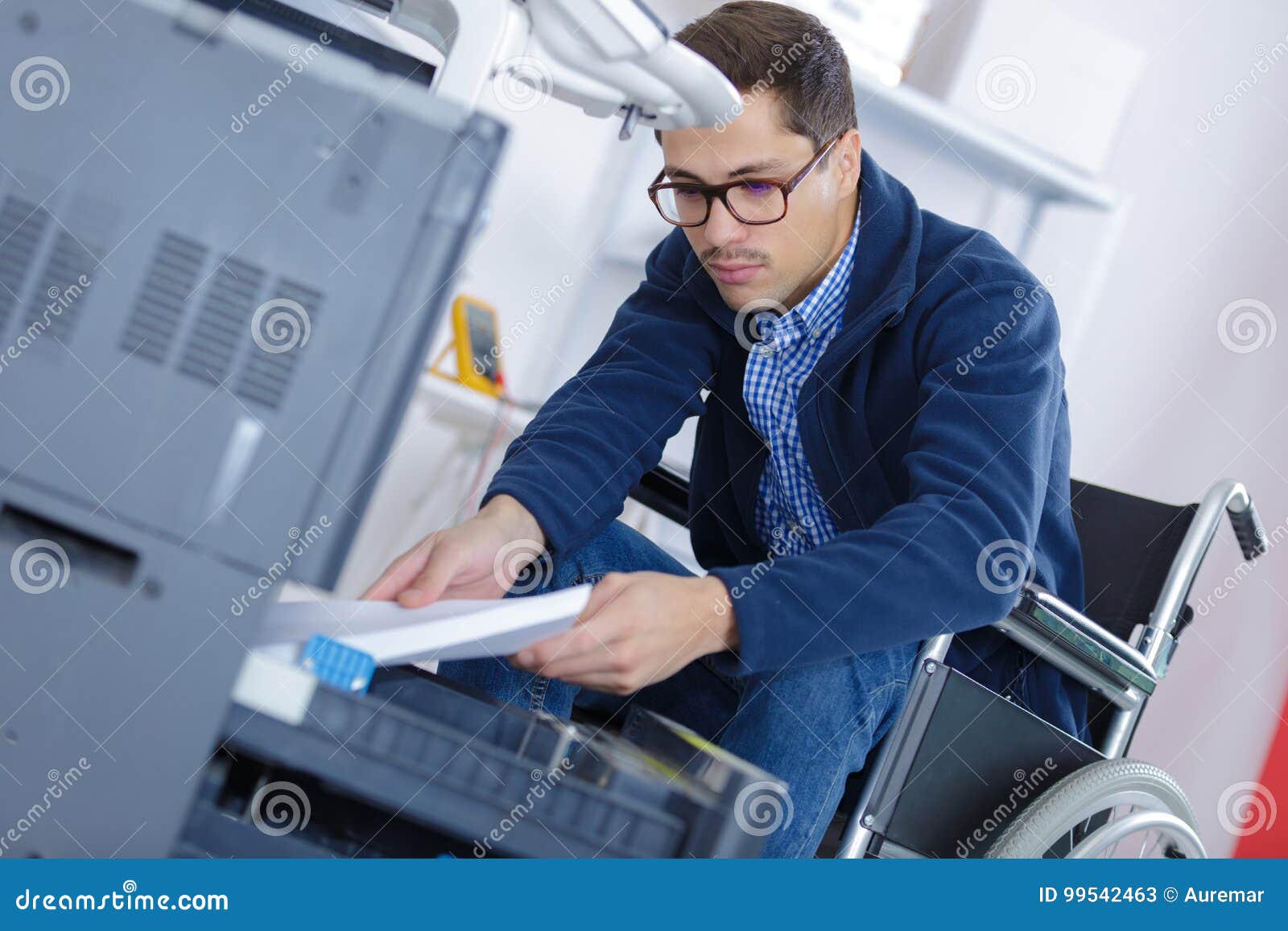 Wheelchair Worker Putting Stack Paper into Printer Stock Image - Image ...