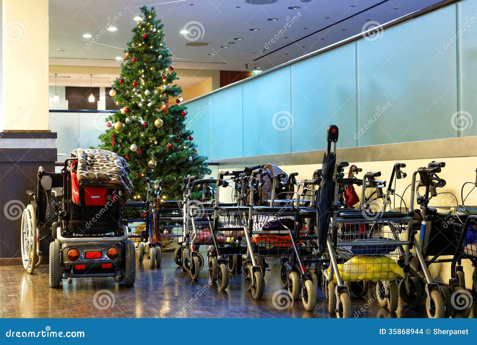 Wheelchair for a Xmas tree stock photo. Image of cart - 35868944