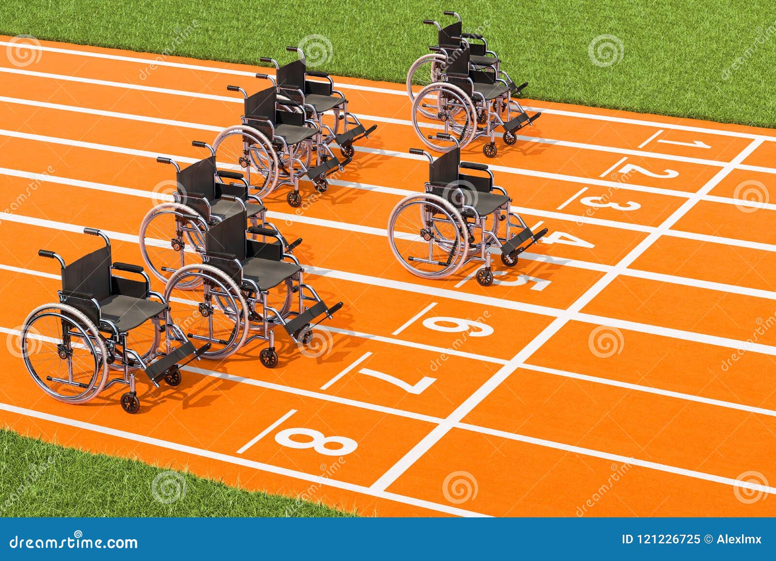 Wheelchairs on the Running Track, 3D Rendering Stock Illustration ...