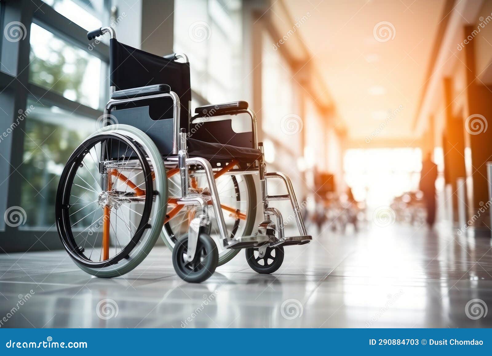 Wheelchairs Waiting for Patient Services. with Light Copy Space on Left ...