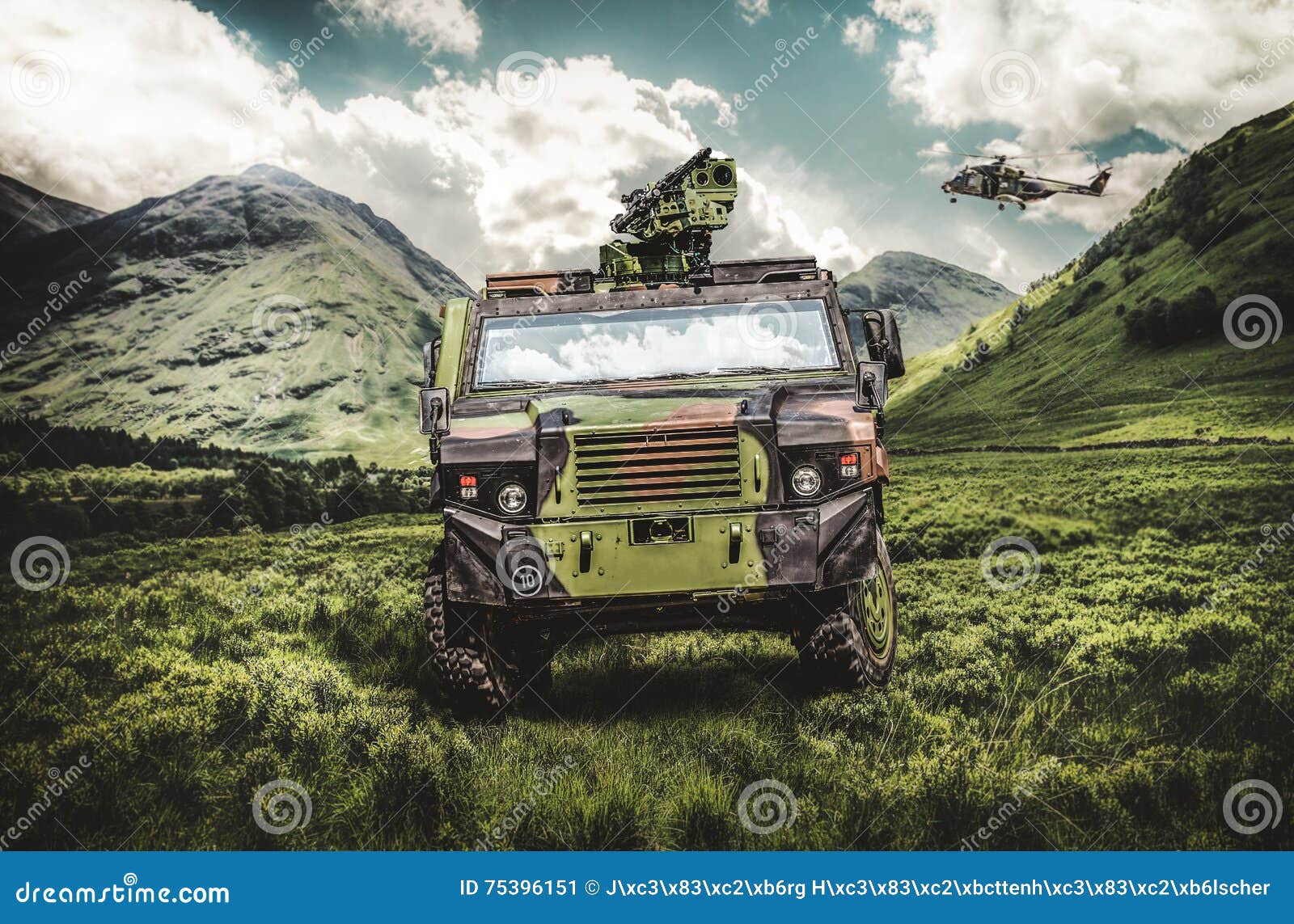 Wheeled Armored Vehicle with a Transport Helicopter Stock Image - Image ...