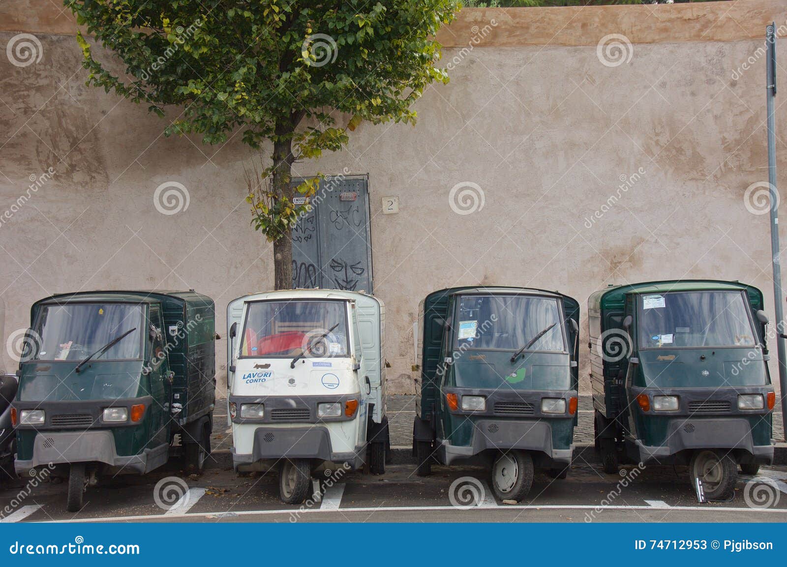 3 wheeler vans Rome editorial stock photo. Image of wheeler - 74712953