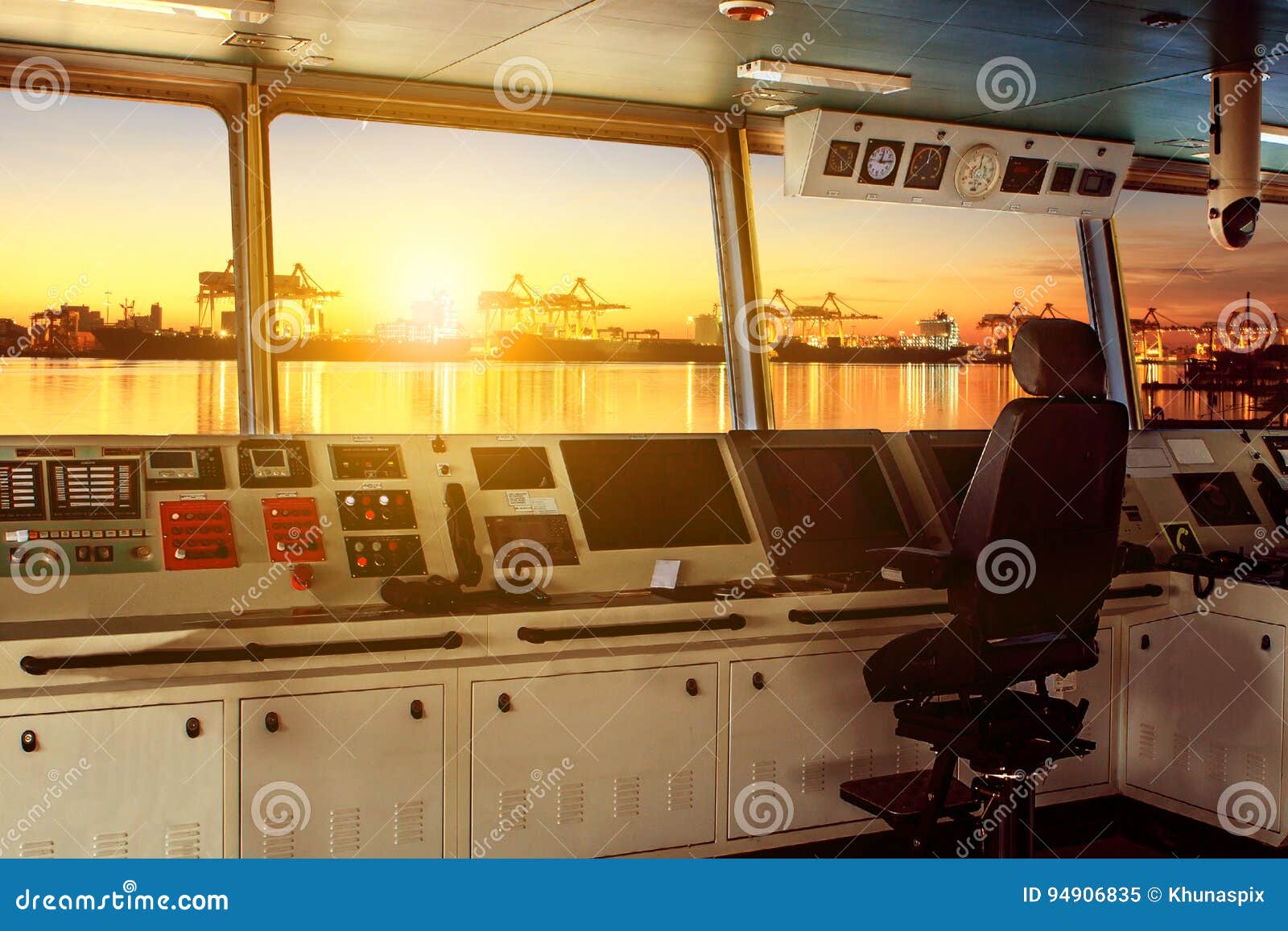 Wheelhouse Control Board of Modern Industry Ship Approaching To Stock ...