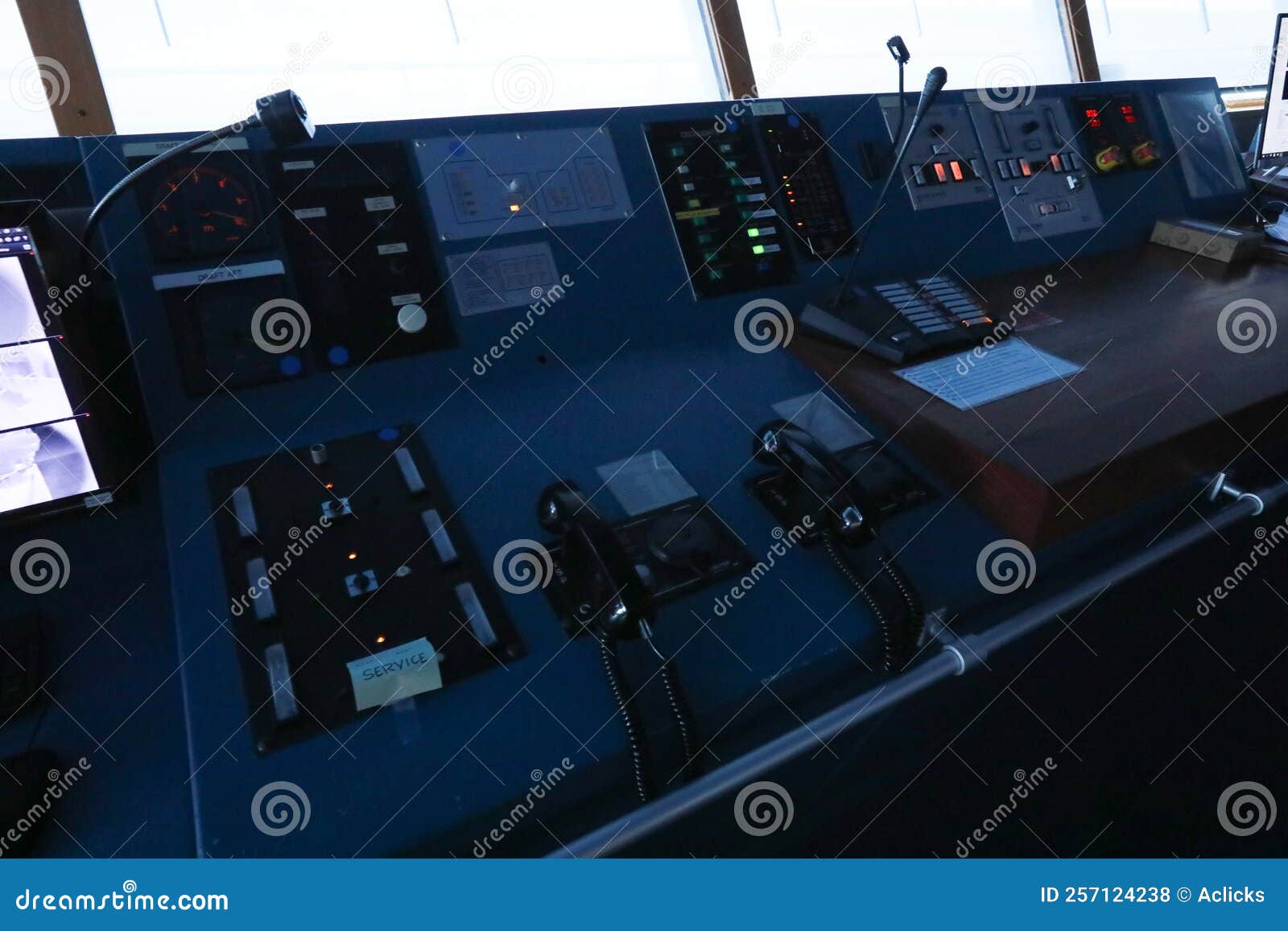 Wheelhouse in modern ship stock photo. Image of control - 257124238
