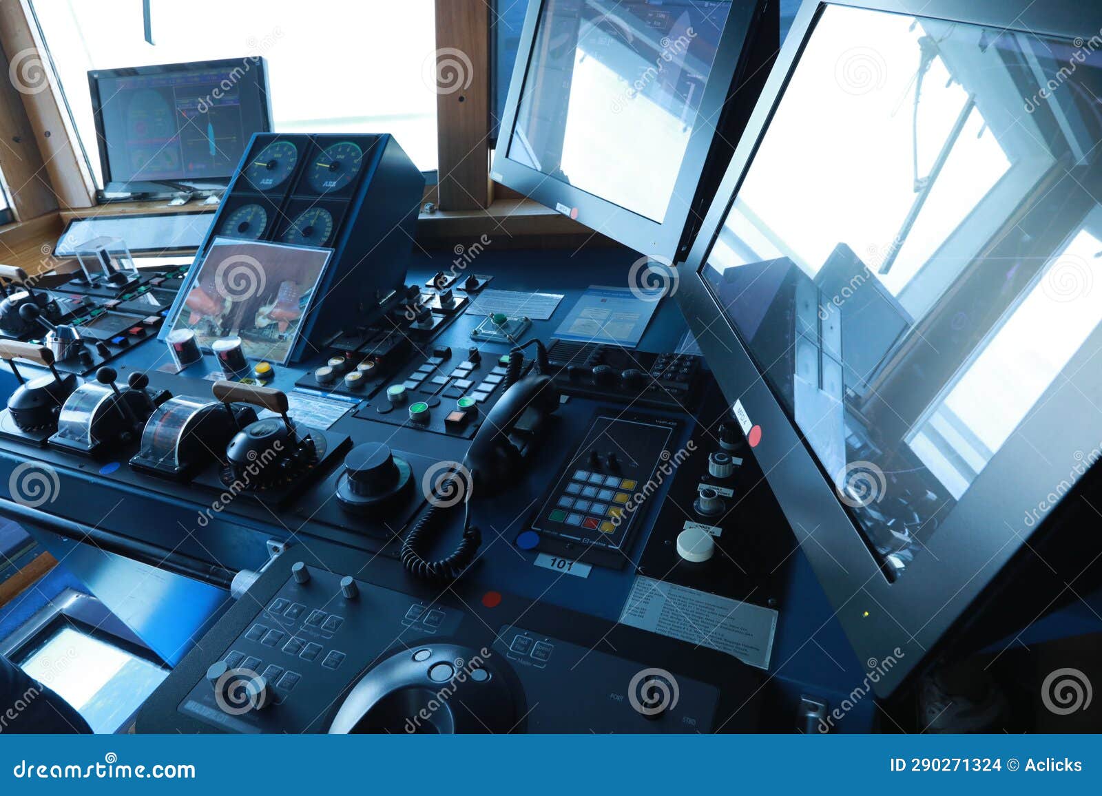 Wheelhouse in modern ship stock photo. Image of navigational - 290271324