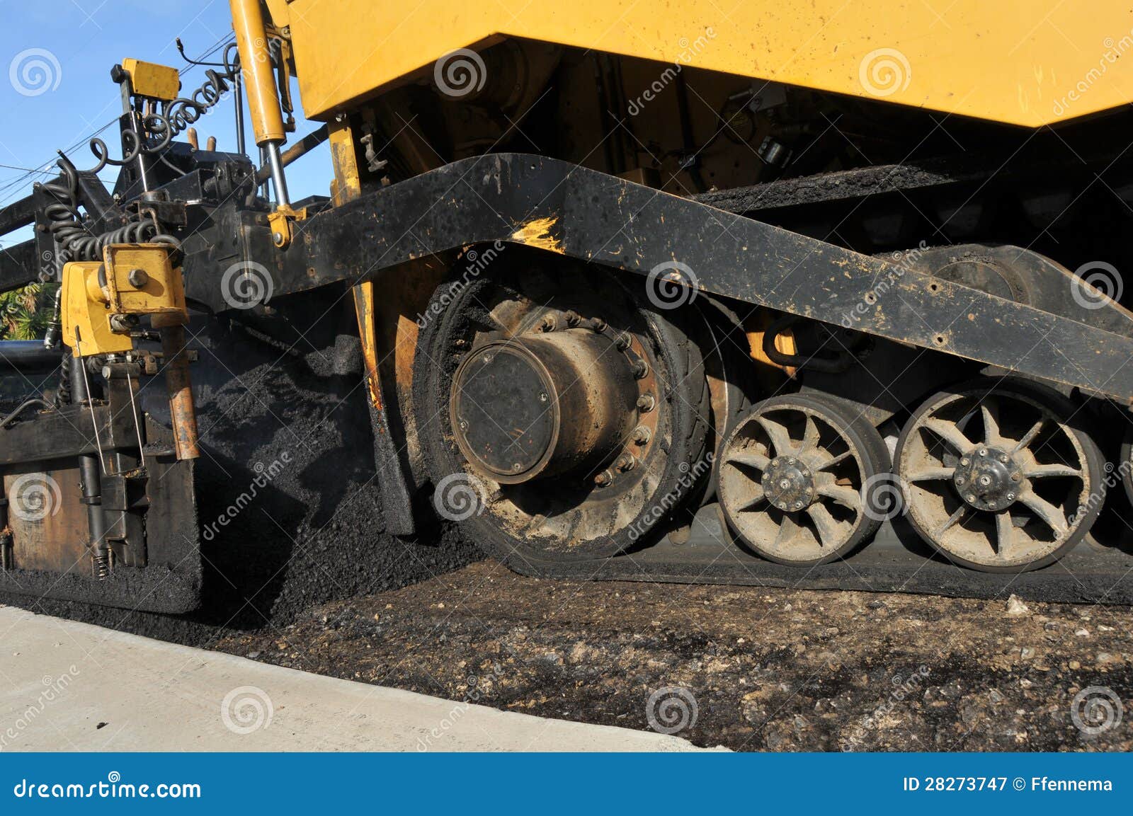 Wheels of an Asphalt Paving Machine on New Road Stock Image - Image of ...