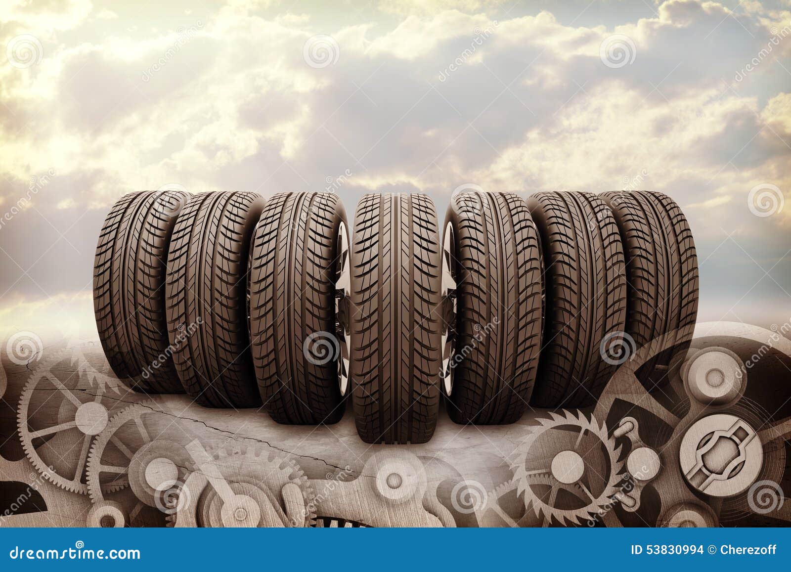 Wheels on Blue Sky Abstract Background Stock Photo - Image of shaft ...