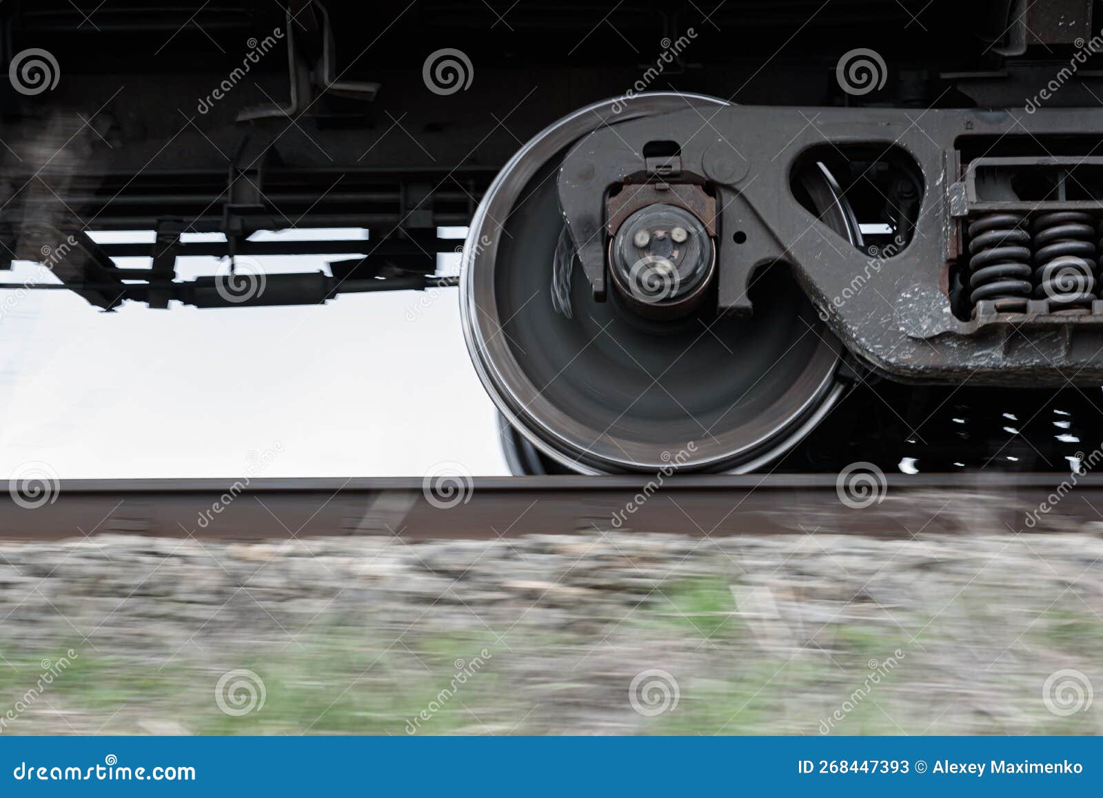 Wheels and Bogie of Freight Train Moving Fast Along Railroad Stock ...