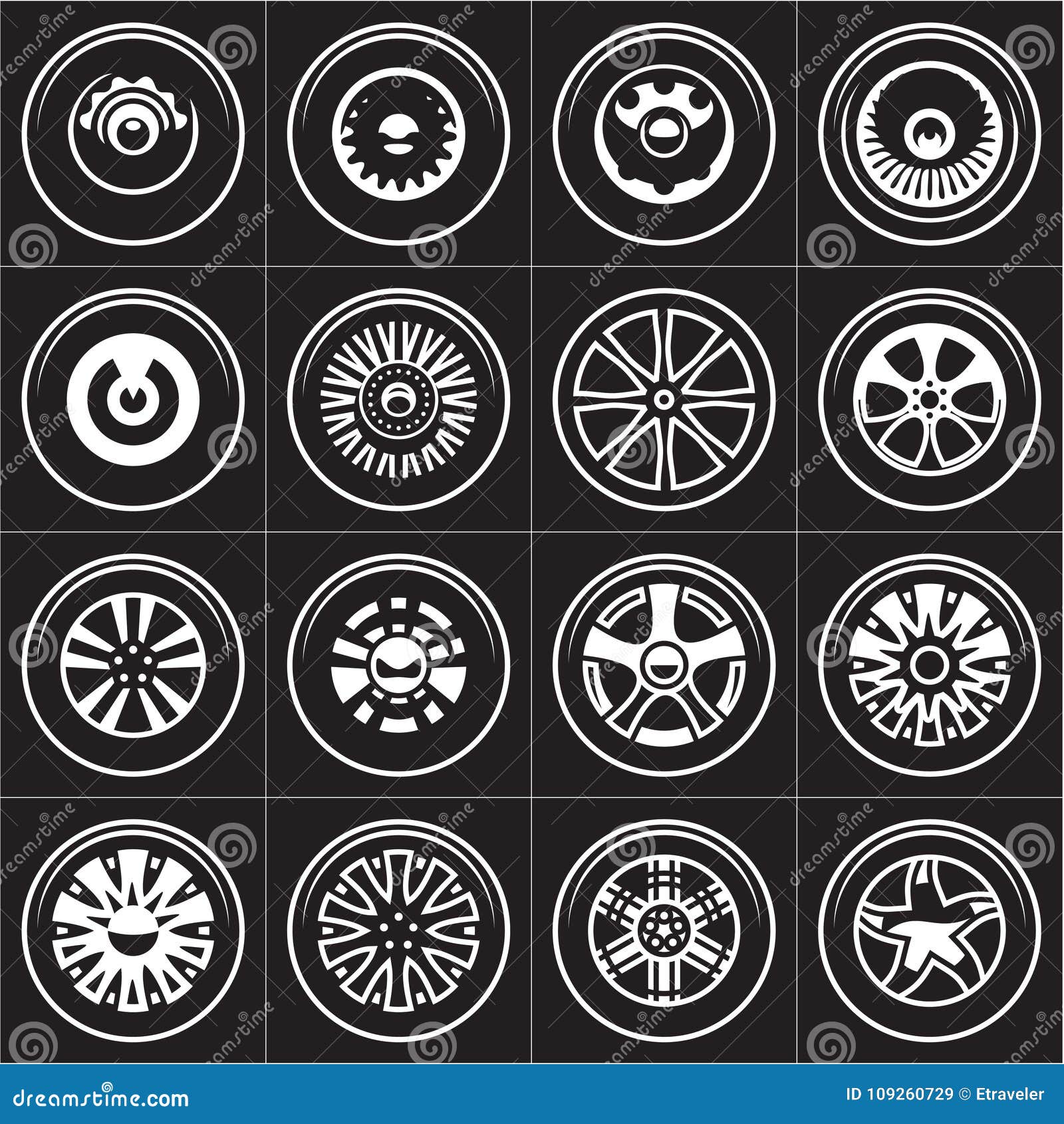 Wheels. Rims vector set. stock vector. Illustration of outline - 109260729