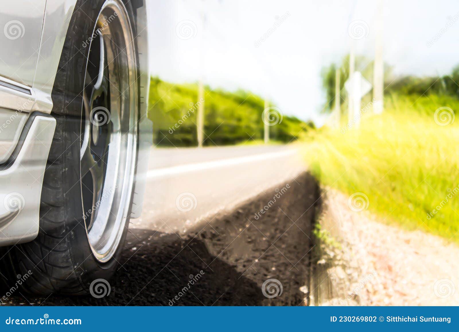 The Wheels on the Curb are Moving Forward during the Touring Journey ...