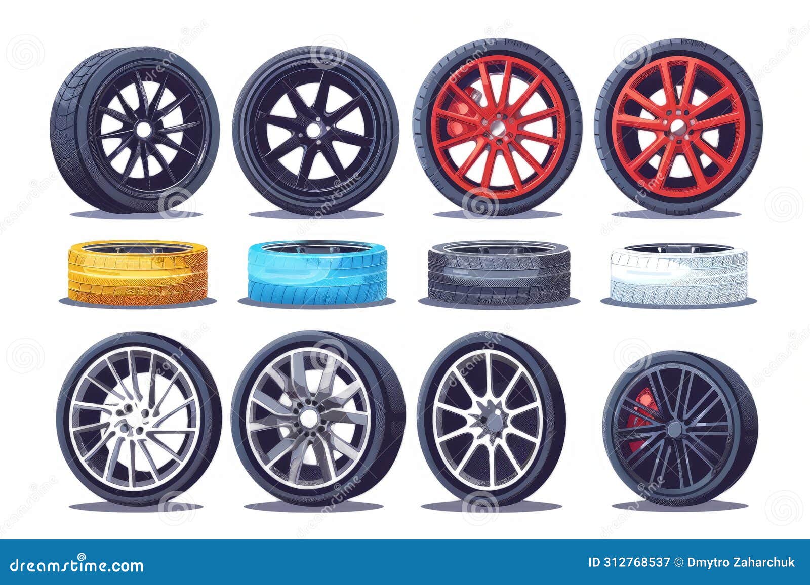 Wheels of Different Sizes and Rim Designs, on a White Background Stock ...