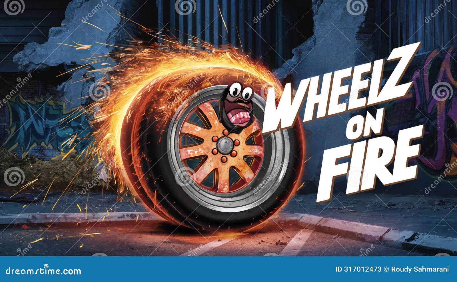 Wheels on Fire Spining Illustration Stock Illustration - Illustration ...