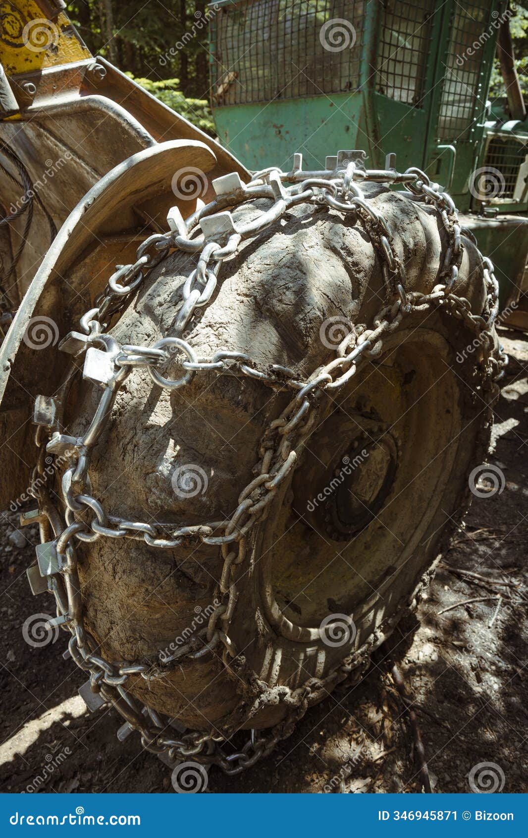 Wheels with mud chains stock image. Image of vehicle - 346945871