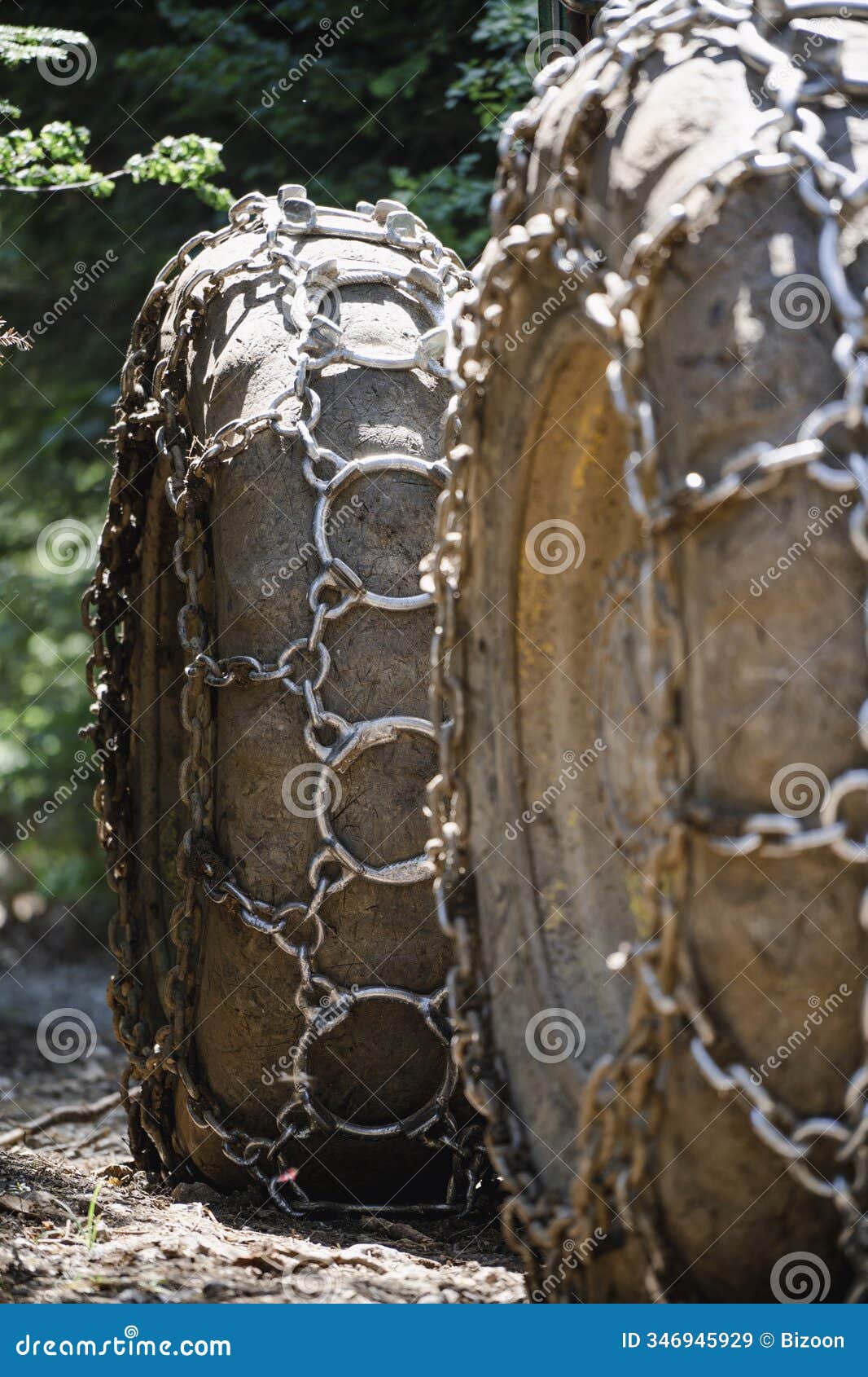 Wheels with mud chains stock image. Image of grip, machine - 346945929