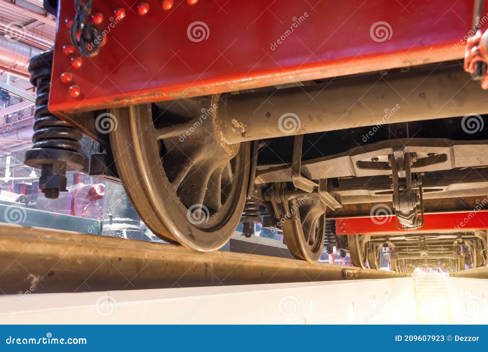 Wheels of an Old Locomotive Train Locomotive from Below. View of the ...