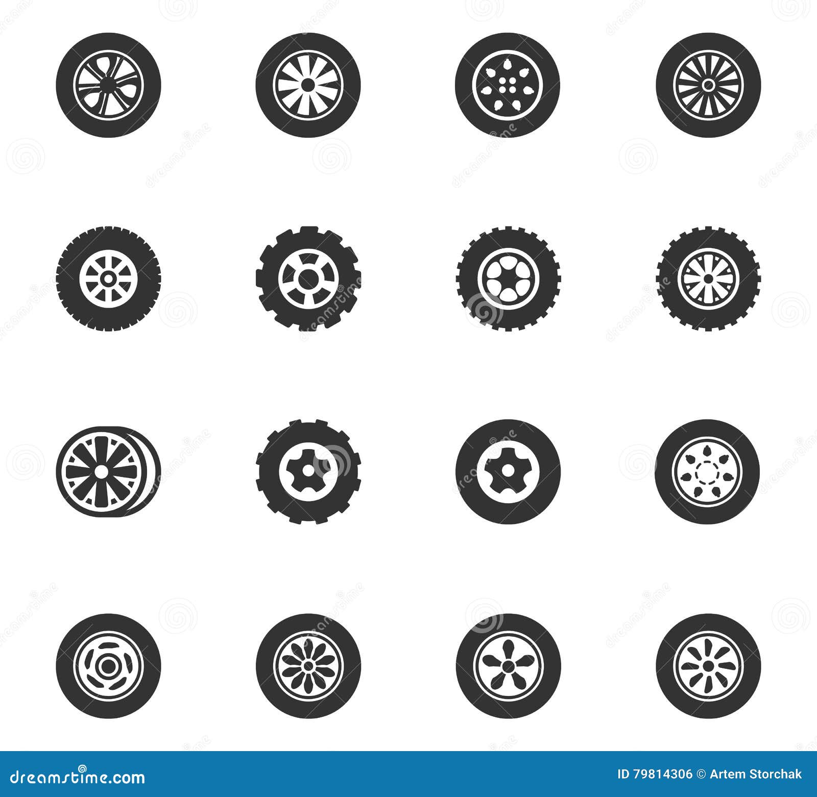 Wheels and Rims icons set stock vector. Illustration of garage - 79814306