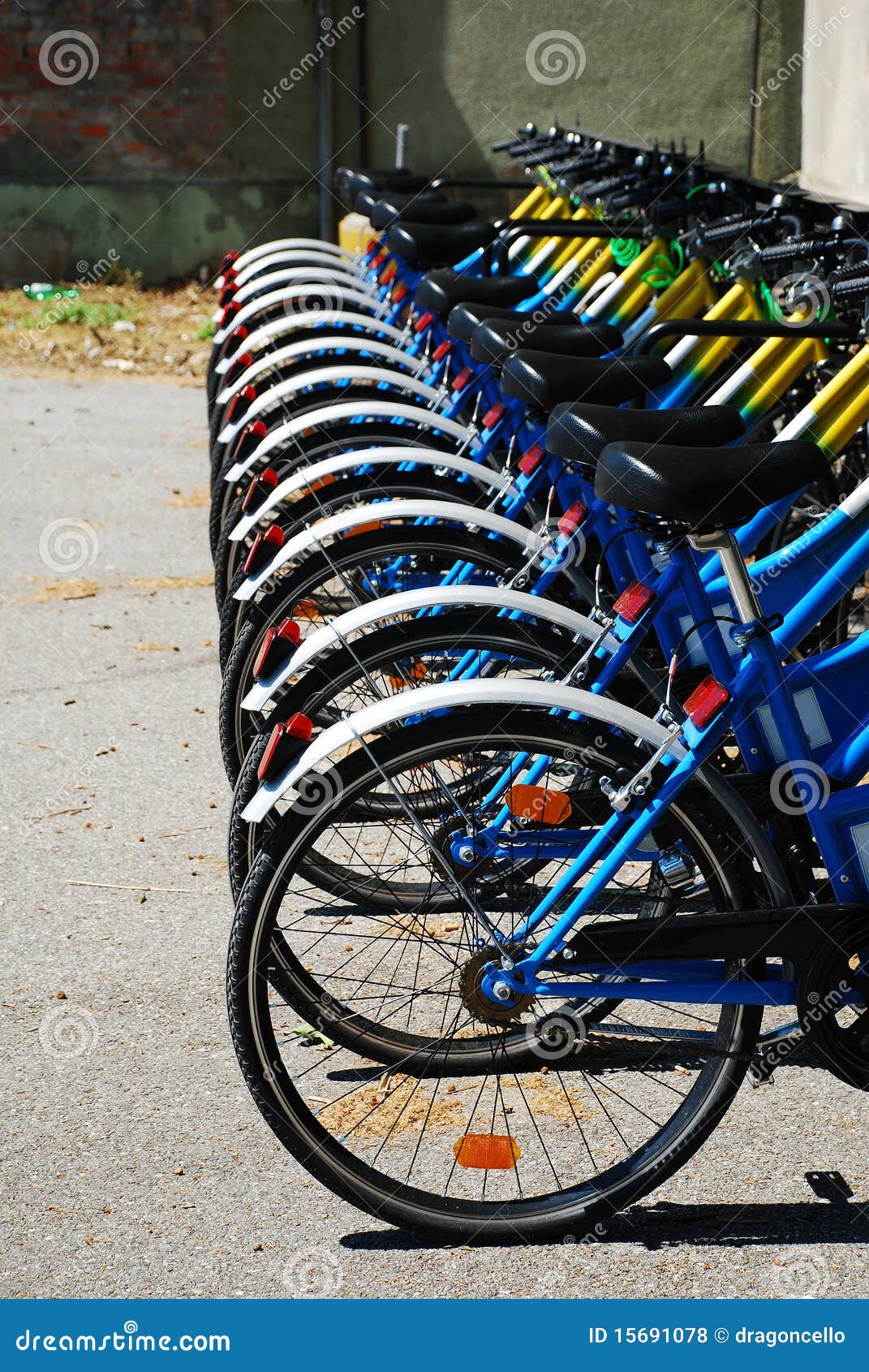 Wheels on Row of Bikes stock photo. Image of bicycle - 15691078