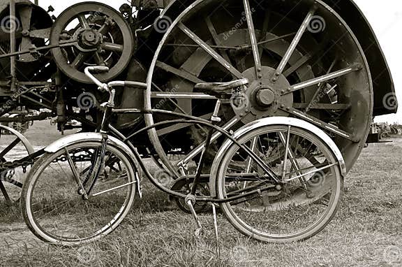 Wheels of a Steam Engine an Vintage Bicycle Stock Image - Image of ...