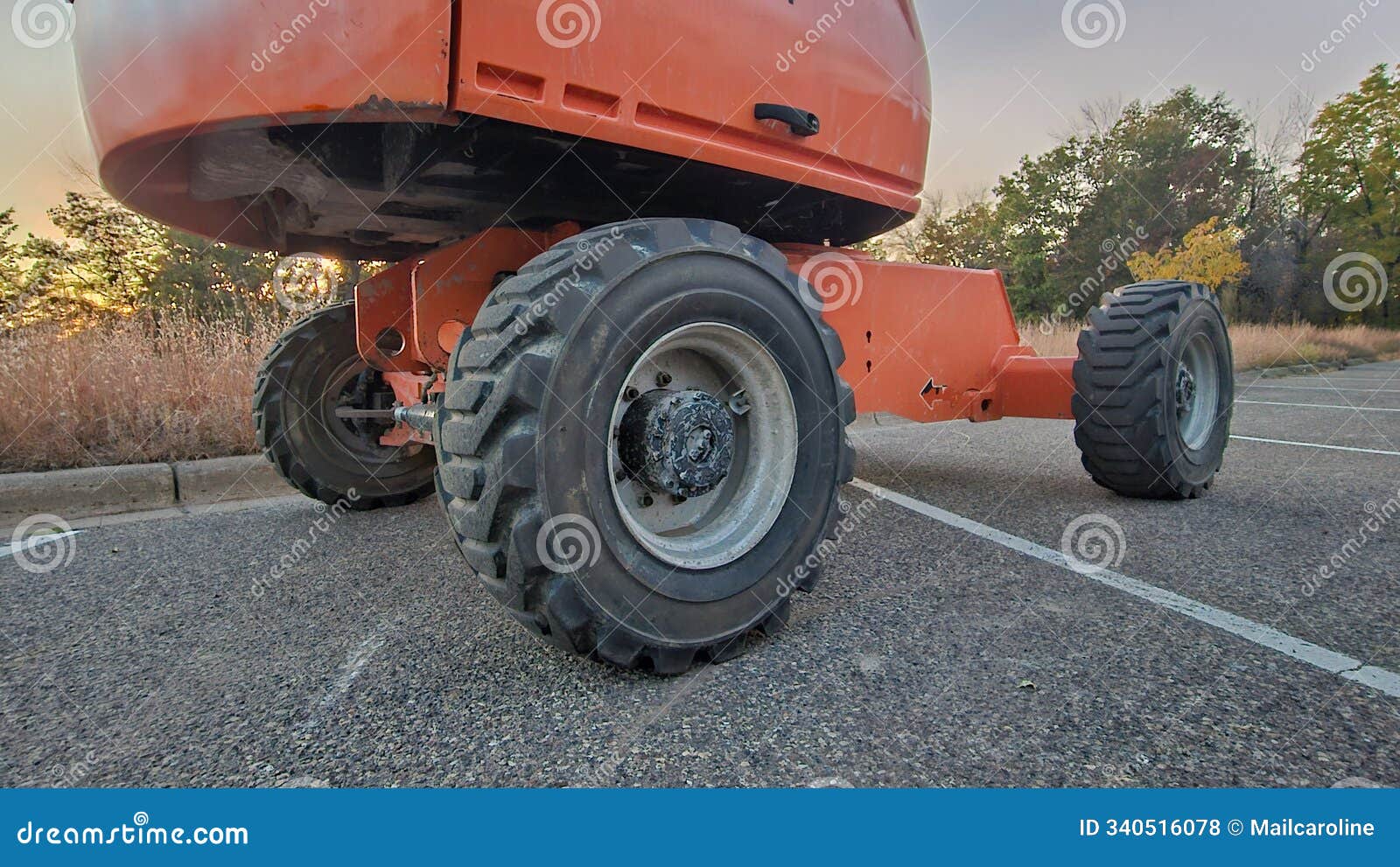 Wheels of a Telescoping Boom Cherry Picker for Construction Job Stock ...