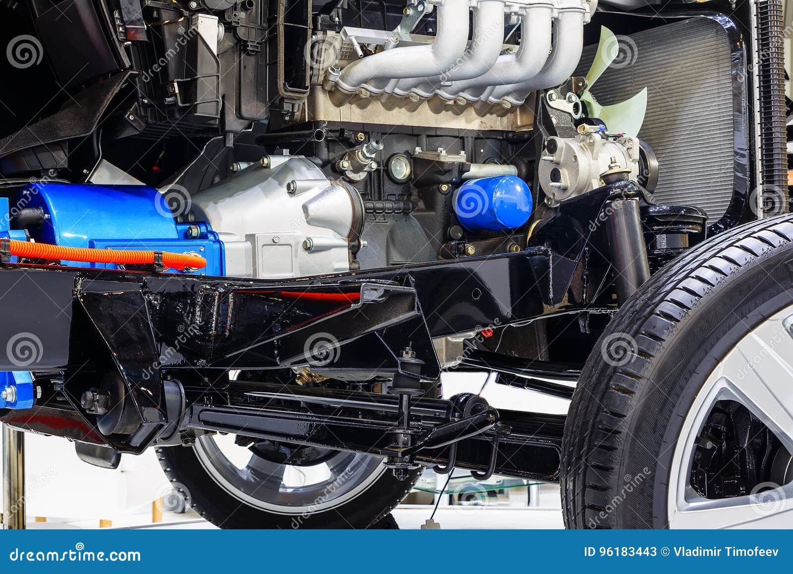 Wheels of Vehicle with the Internal Combustion Engine Cutaway Closeup ...
