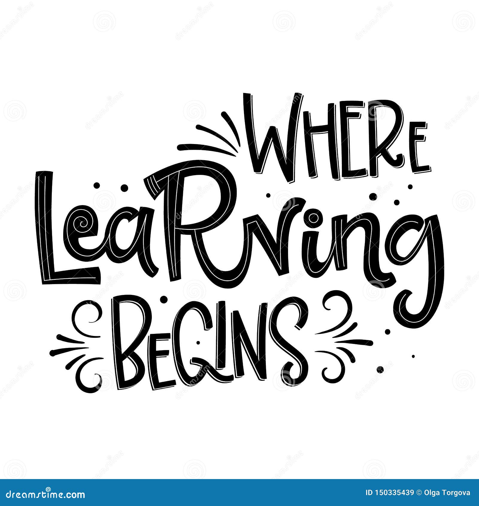 Where Learning Begins Quote. Back To School Black and White Hand Drawn ...