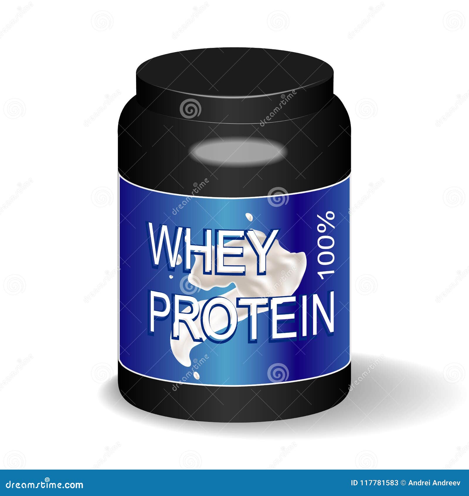 Whey Protein in Black Jar Isolated on White Background. Stock Vector ...