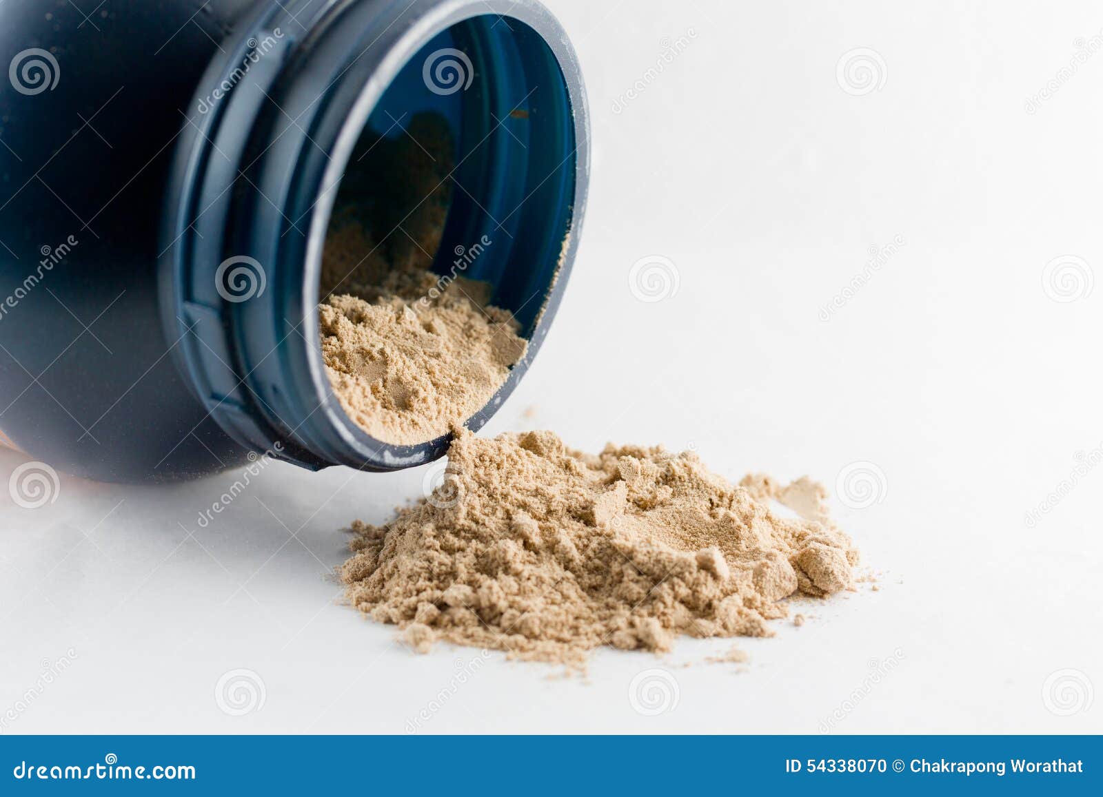 Whey Protein Chocolate Powder Isolated on White Background. Stock Photo ...