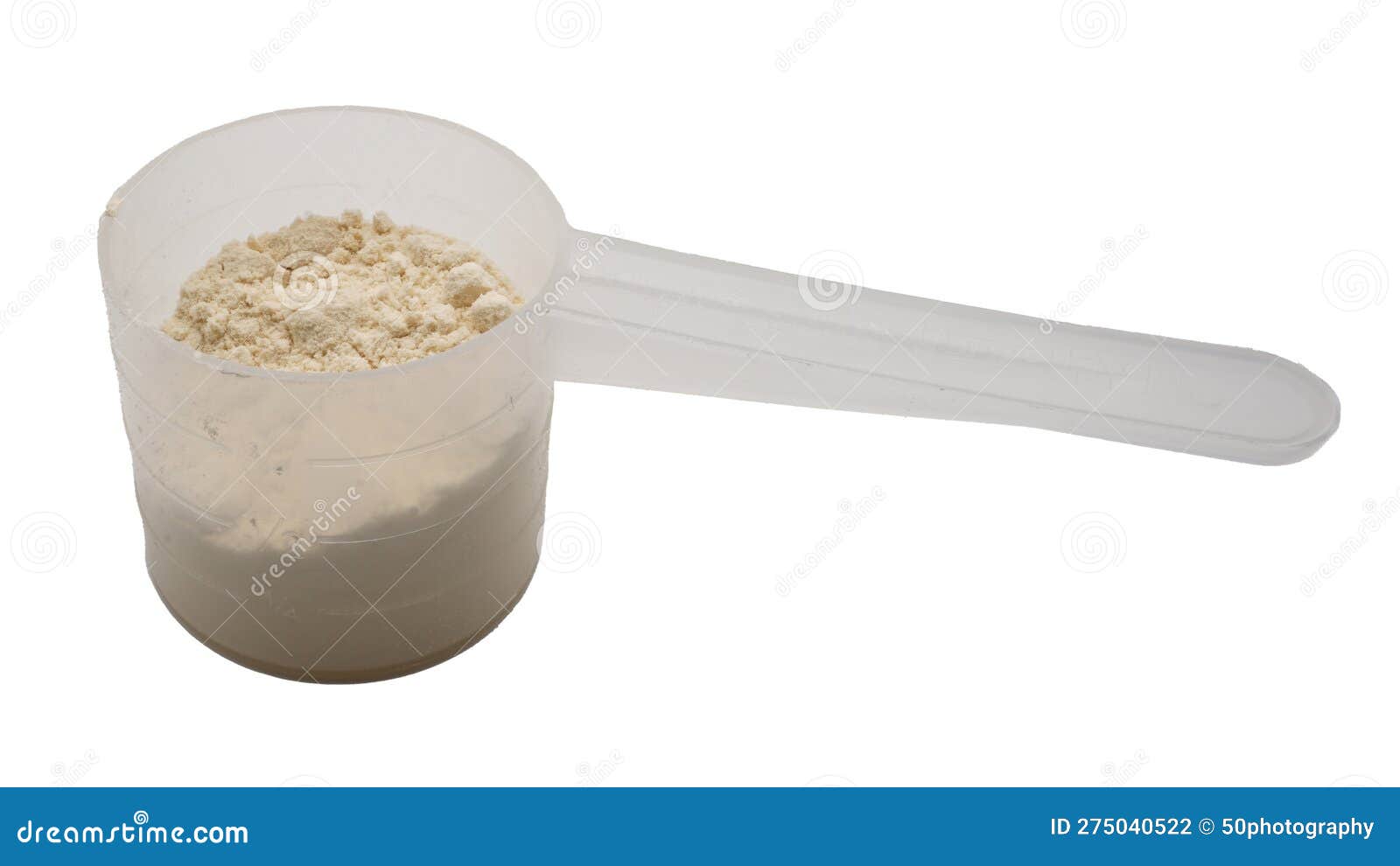 Whey Protein Powder in a Measuring Spoon Isolated on White Background ...