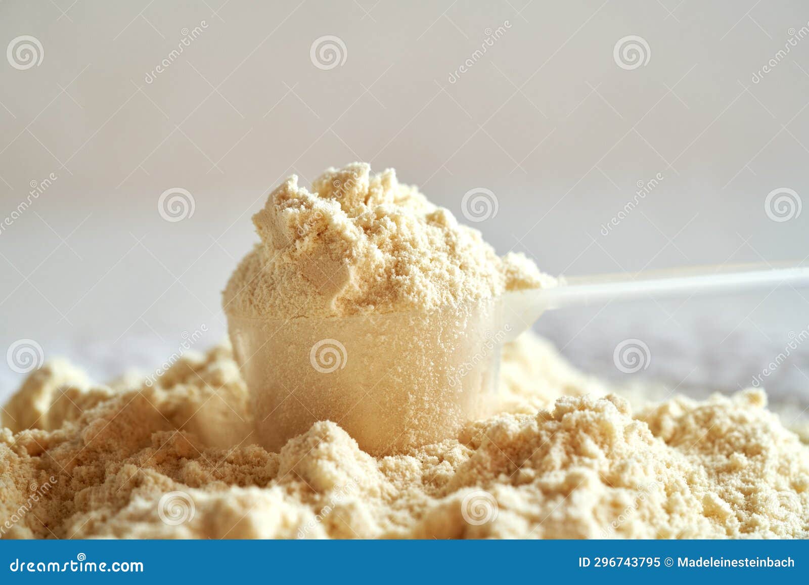 Whey Protein Powder in a Plastic Measuring Cup Stock Image - Image of ...