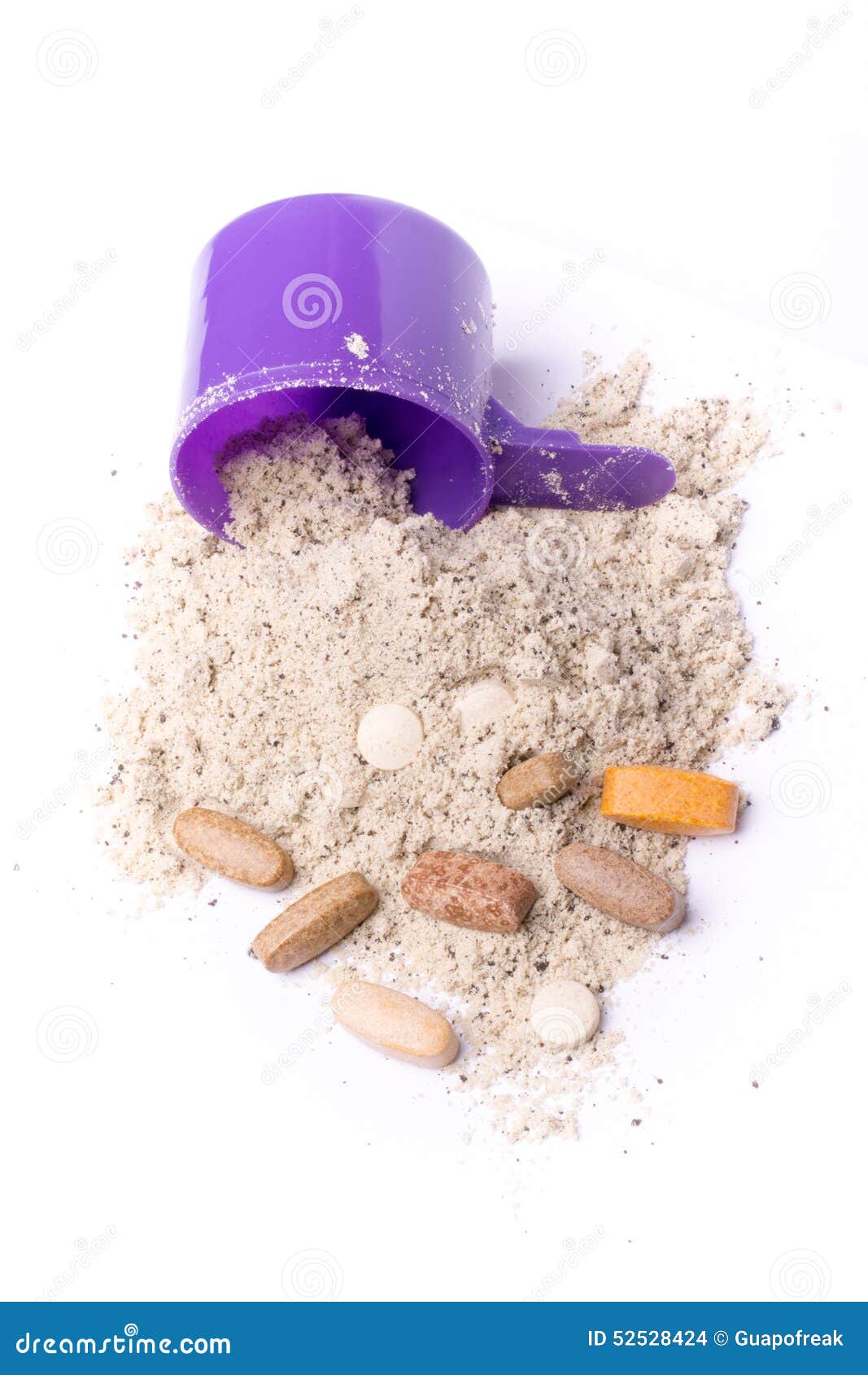 Whey Protein Powder in Scoop with Vitamins and Stock Photo - Image of ...