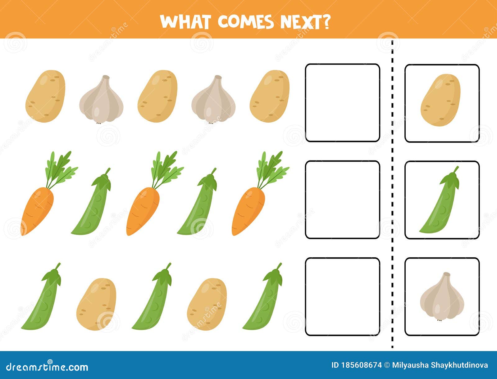 Which Vegetable Comes Next. Logical Game for Kids. Stock Vector ...