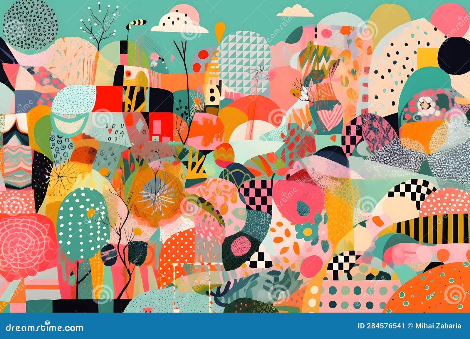 A Whimsical Abstract Background Featuring a Collage of Playful and ...