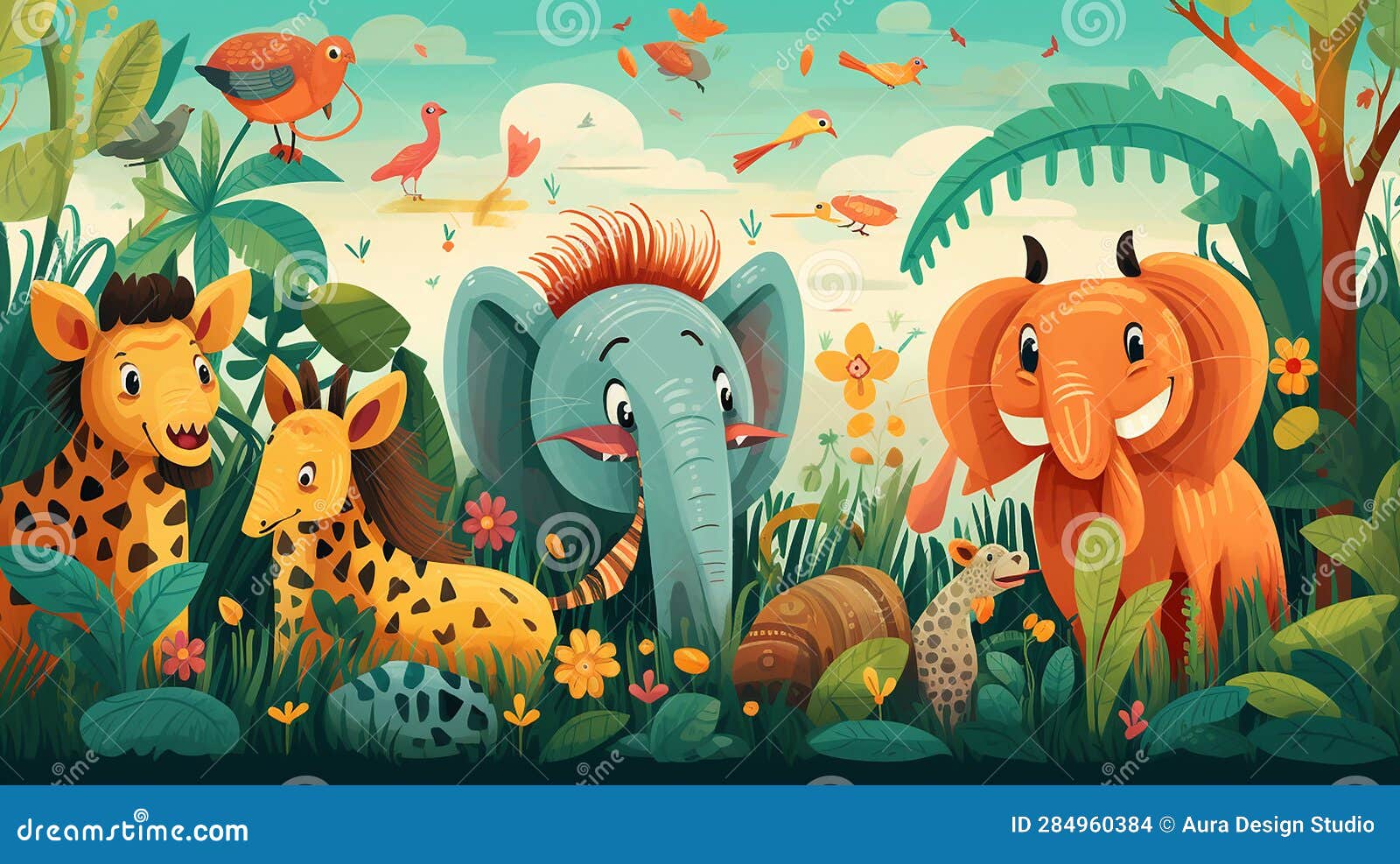 Whimsical Animal Kingdom Cute Illustration Stock Illustration ...