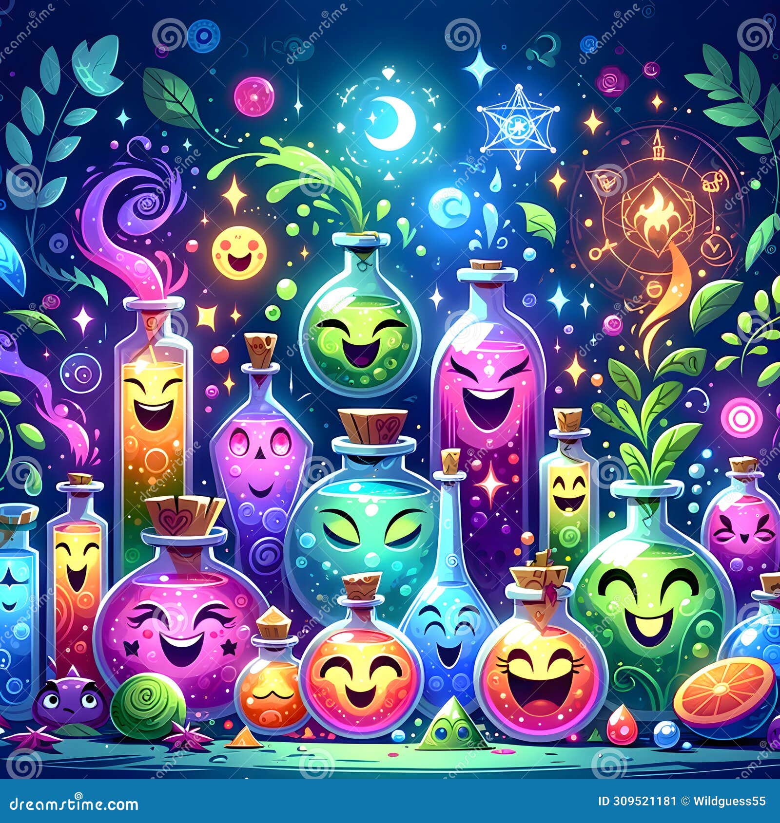 Whimsical Magic Potions stock illustration. Illustration of magical ...