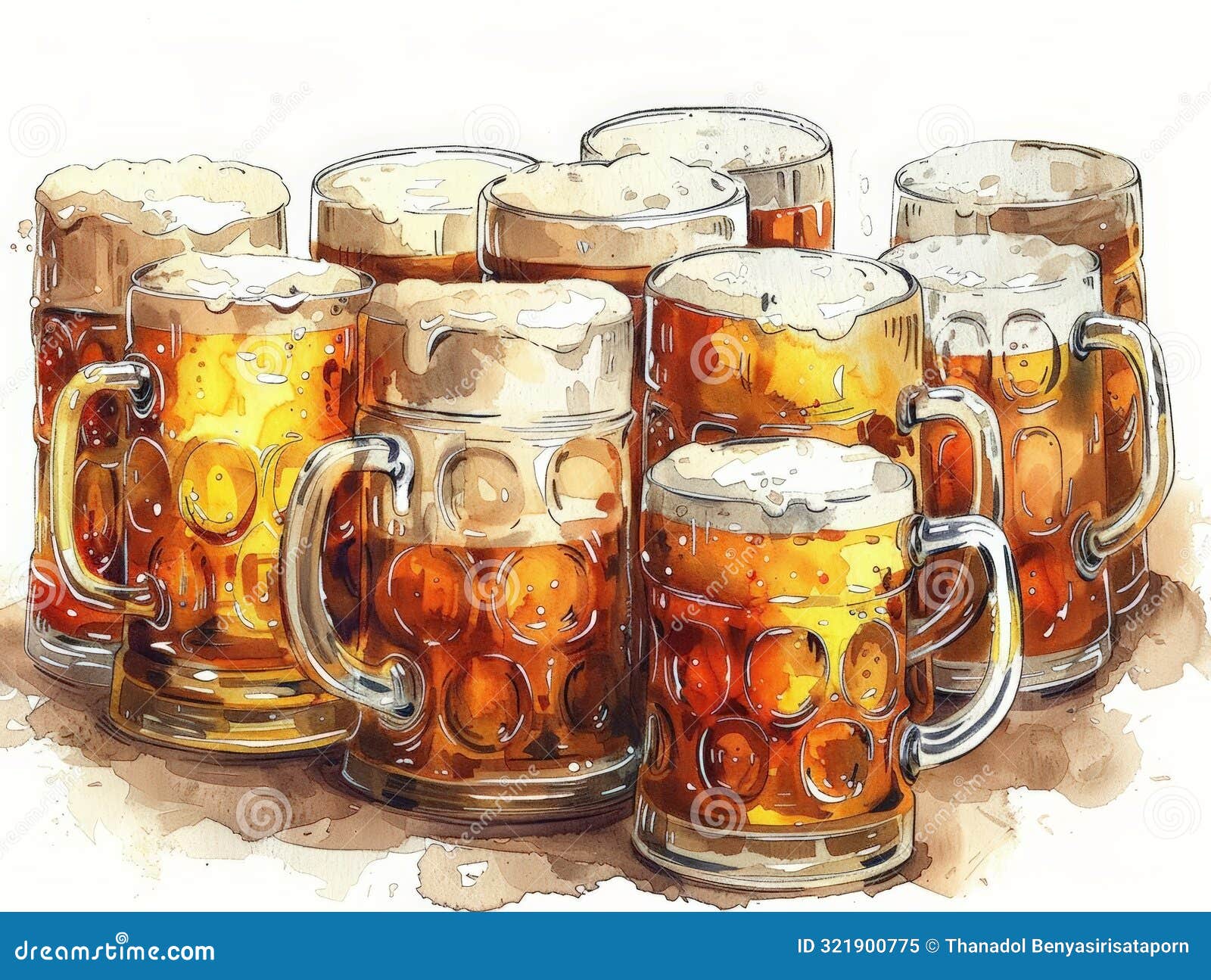 Whimsical Art Deco, Beer Mug Stack Clipart Stock Illustration ...