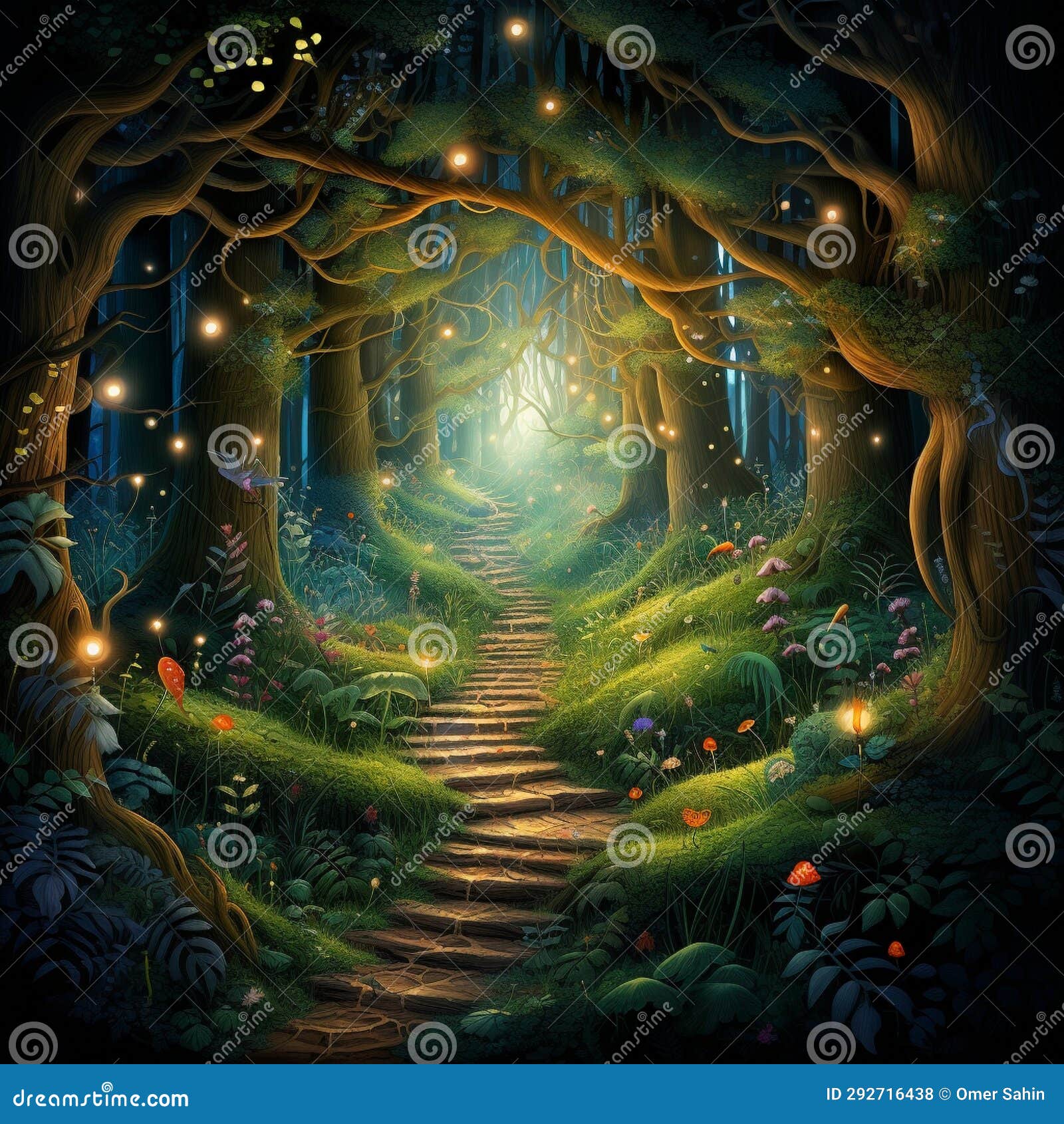 Whimsical Artwork of Enchanted Forest with Intricate Animal Tracks ...