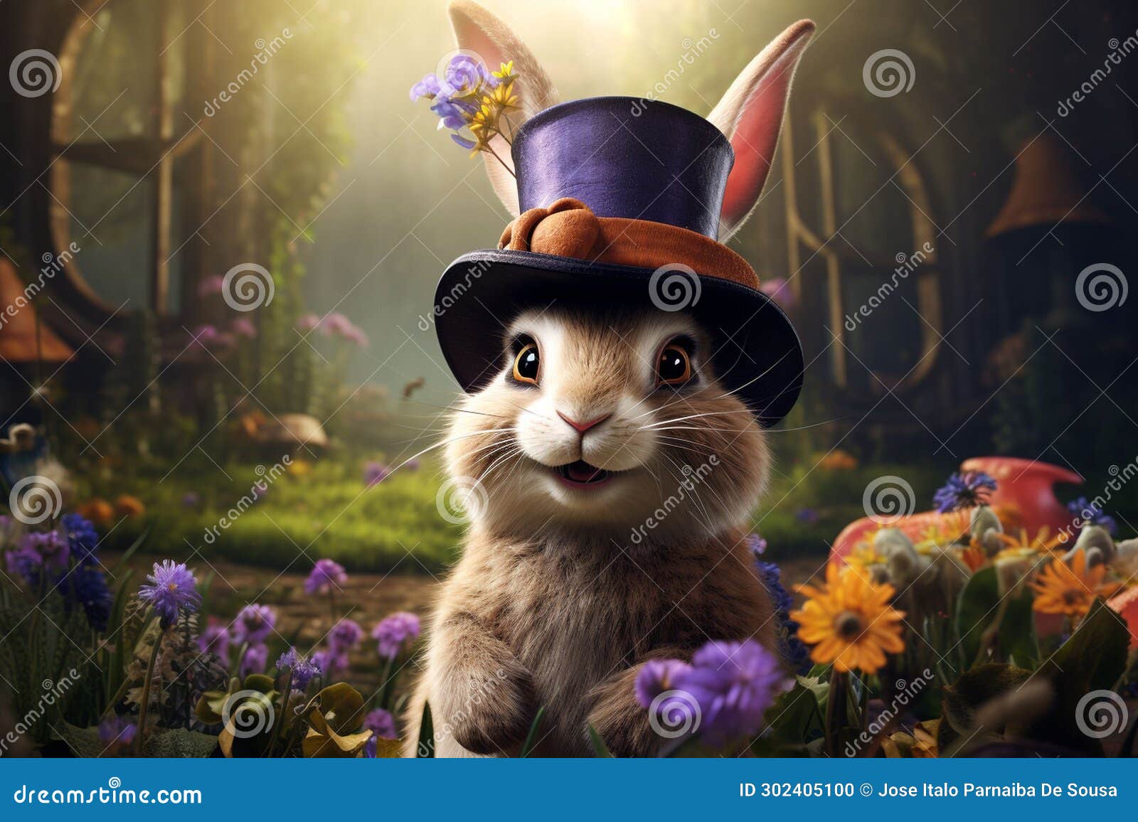 Whimsical Artwork of a Rabbit in a Top Hat Stock Illustration ...