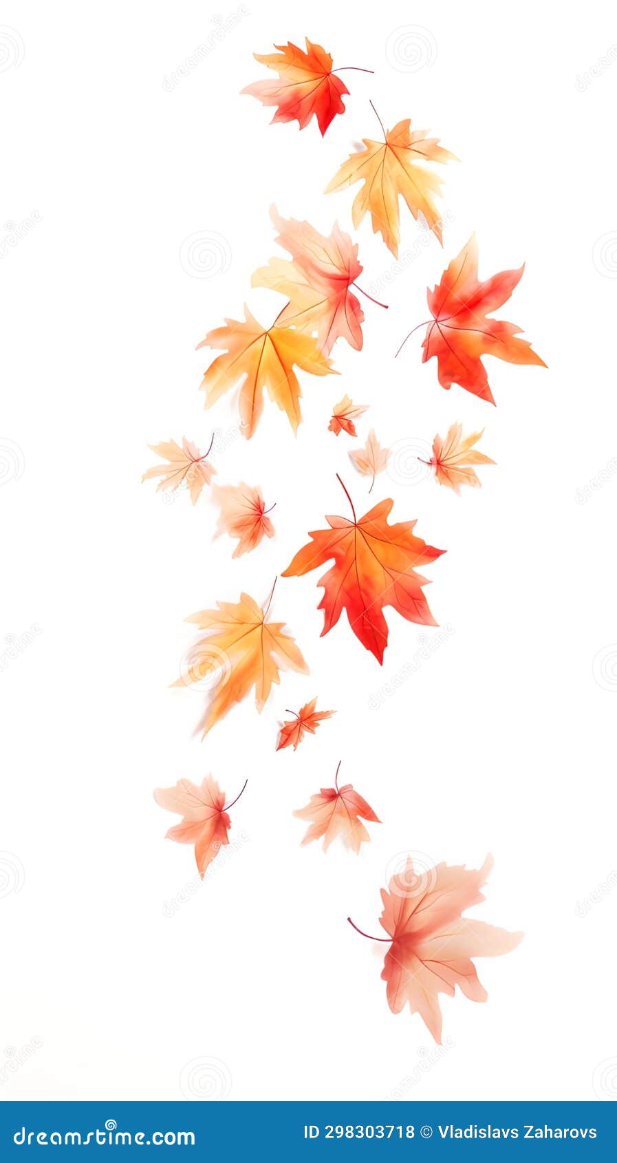 Whimsical Autumn Leaves Gracefully Floating and Flying on a White ...