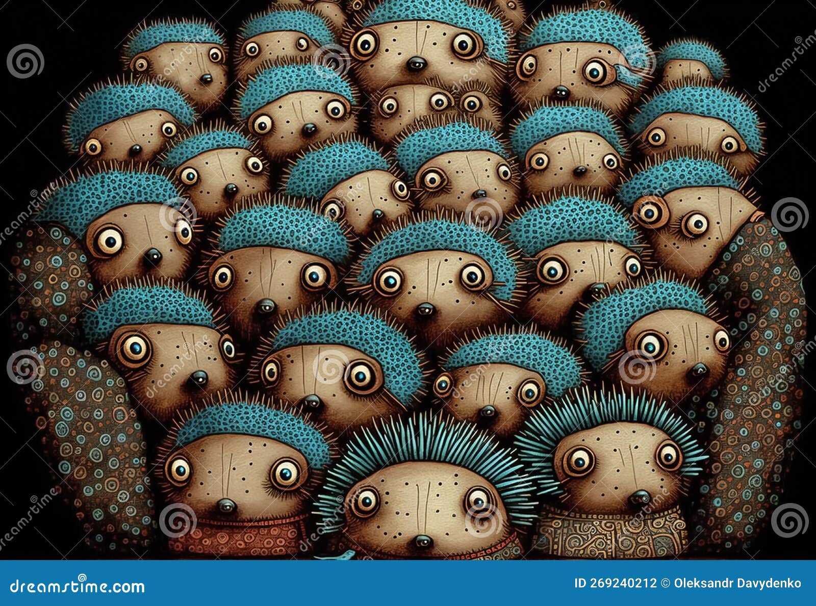 Whimsical Background with Cartoon Cute Hedgehogs, Digital Illustration ...