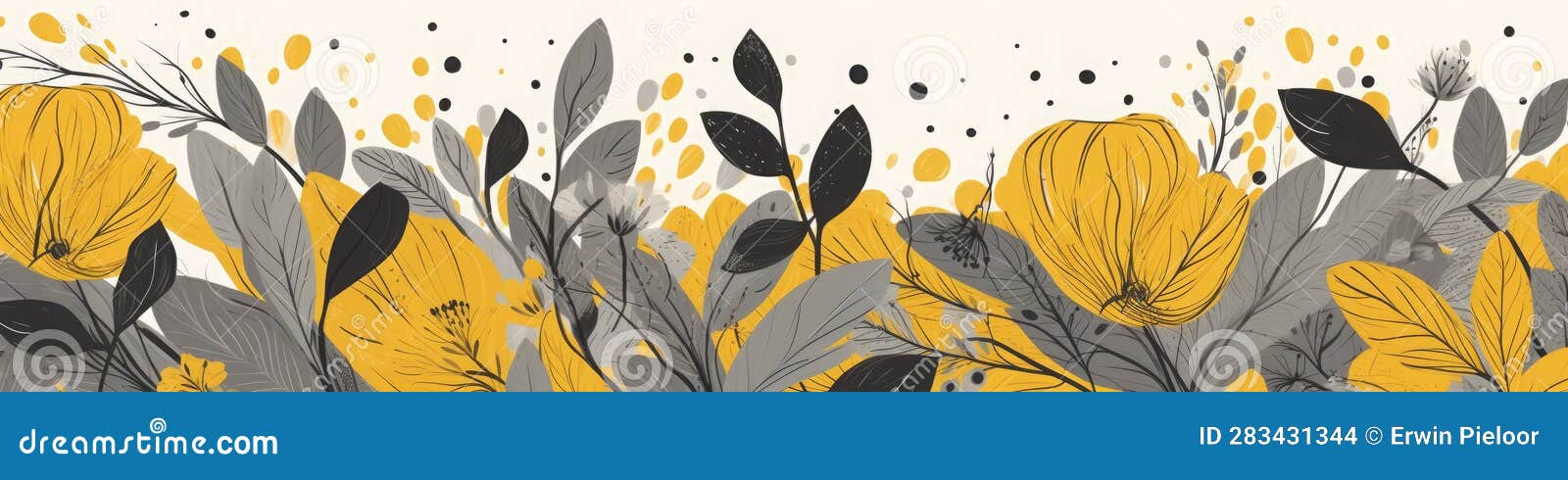 Whimsical Banner Design Featuring Beautiful Leaf and Yellow Flowers ...