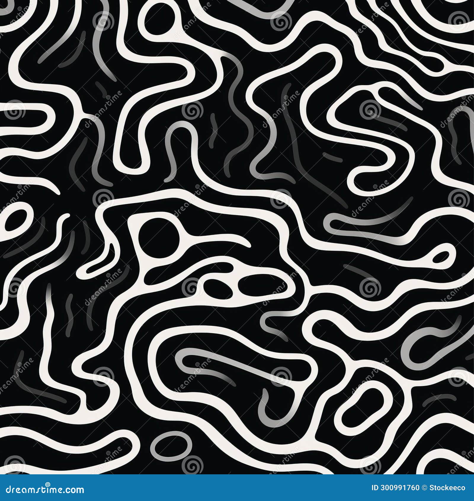 Whimsical Black and White Pattern with Organic Forms and Bold Outlines ...