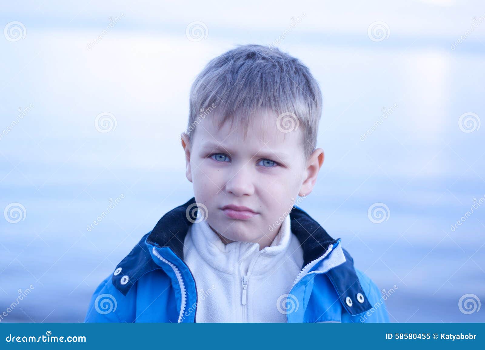 Whimsical Blue-eyed Boy by the Seashore Stock Image - Image of activity ...