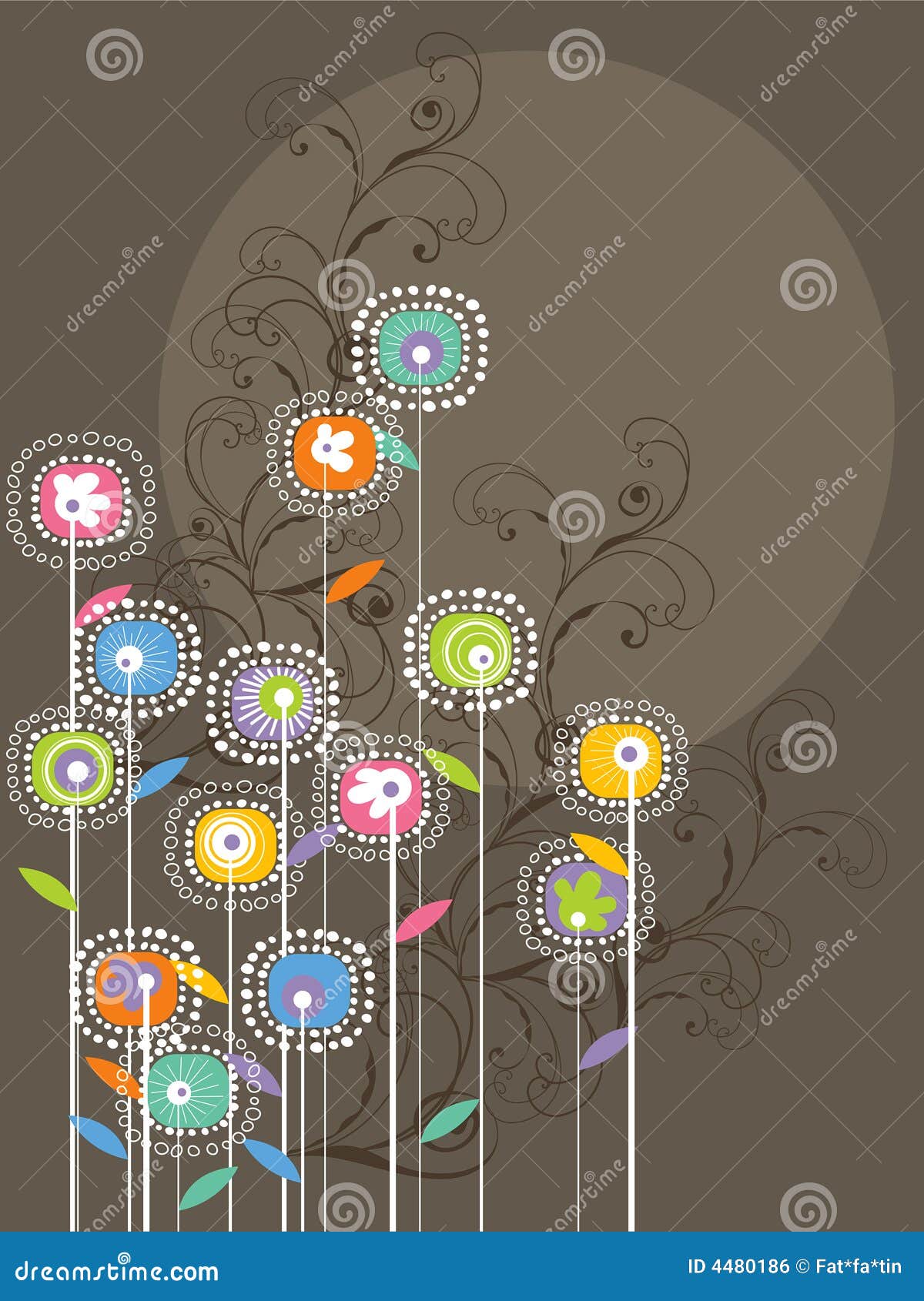 Whimsical Bright Flowers and Swirls Stock Vector - Illustration of ...