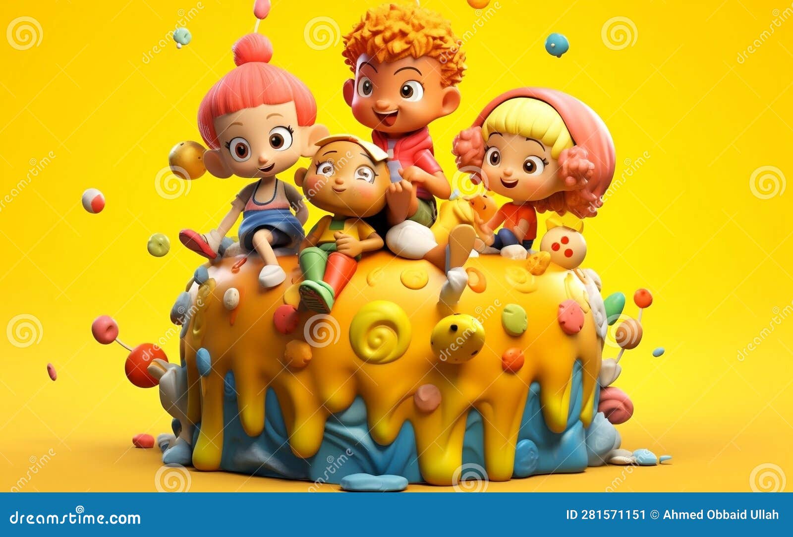 Whimsical Cake Delight Children Sitting, Generative AI Stock ...