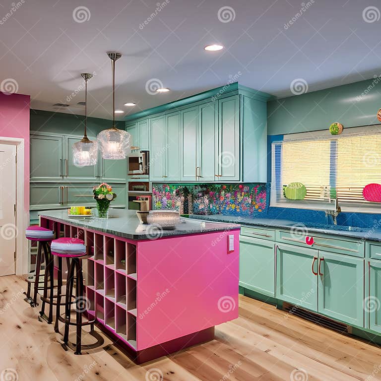 A Whimsical Candy-themed Kitchen with Candy-colored Cabinets, Lollipop ...